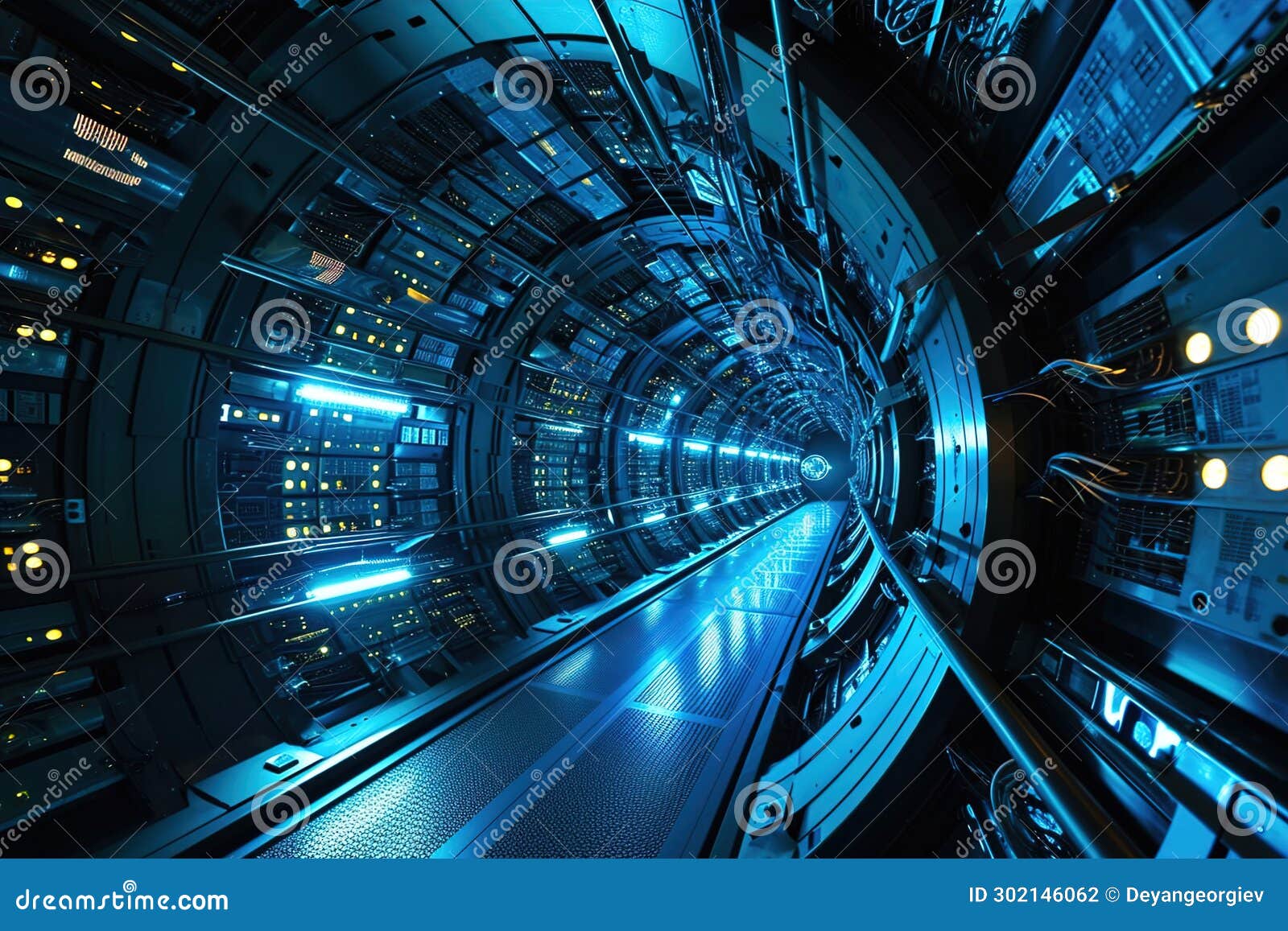 Hall with Super Computer of the Future. Many Computer Units Connected ...