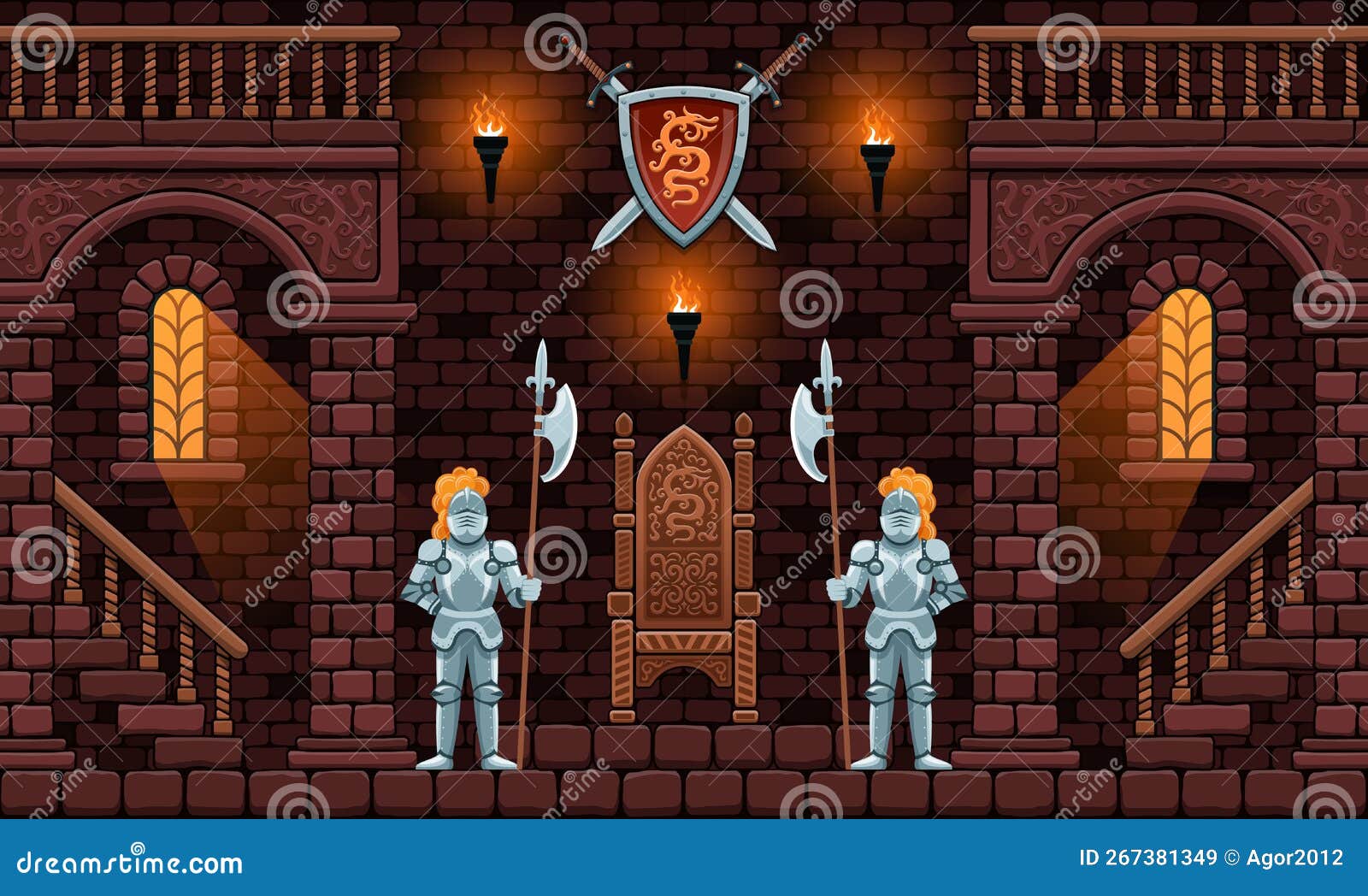 Hall with a Throne in a Medieval Castle Stock Vector - Illustration of ...