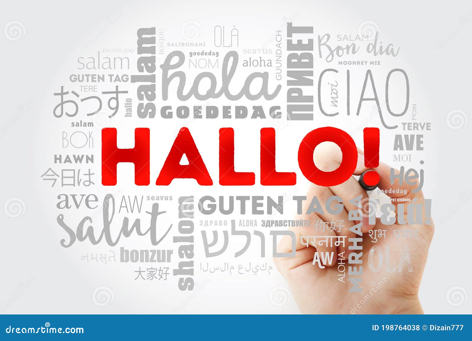 Hallo Hello Greeting In German Word Cloud In Different Languages Of The ...