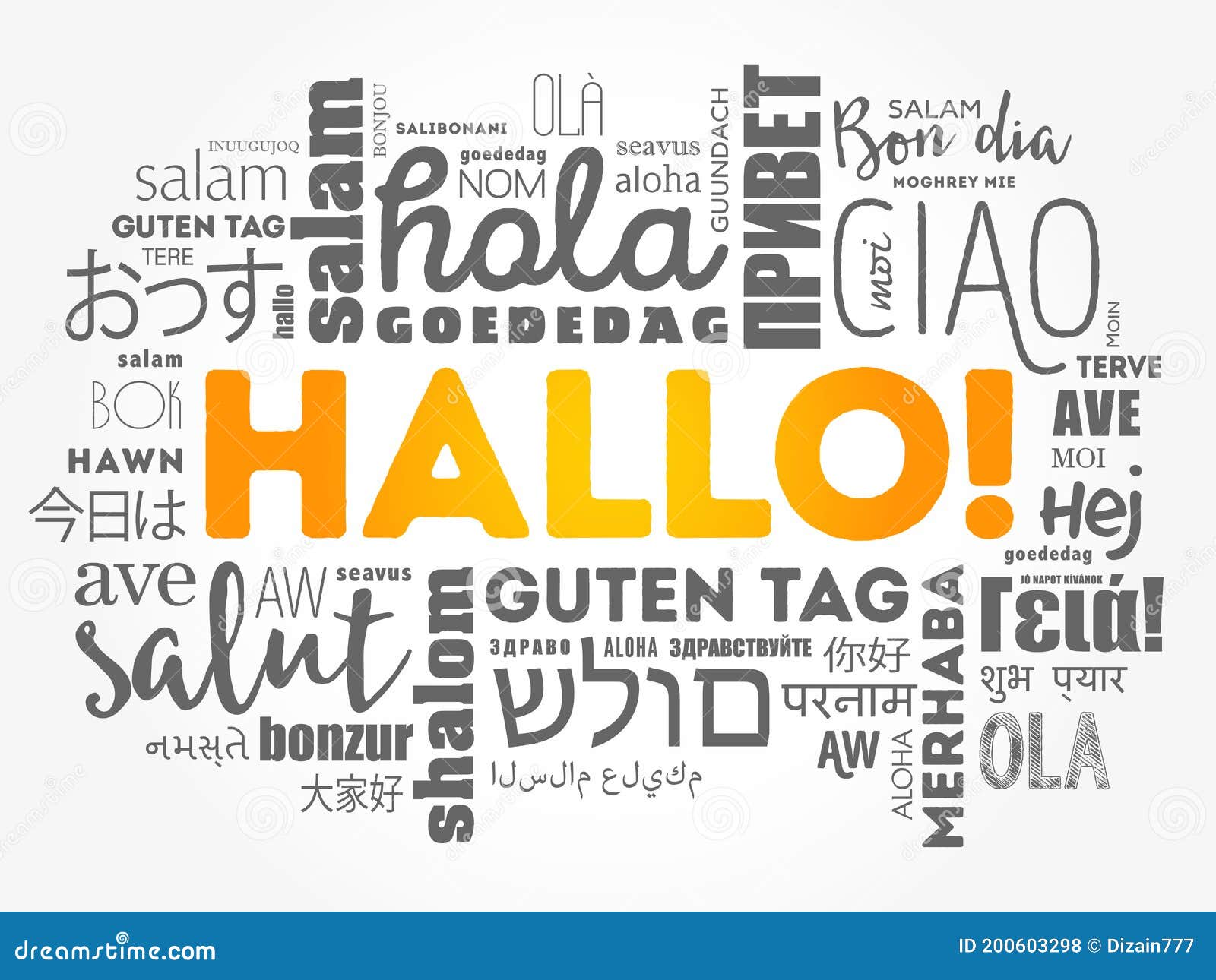 Hallo (Hello Greeting in German) Word Cloud Stock Illustration ...