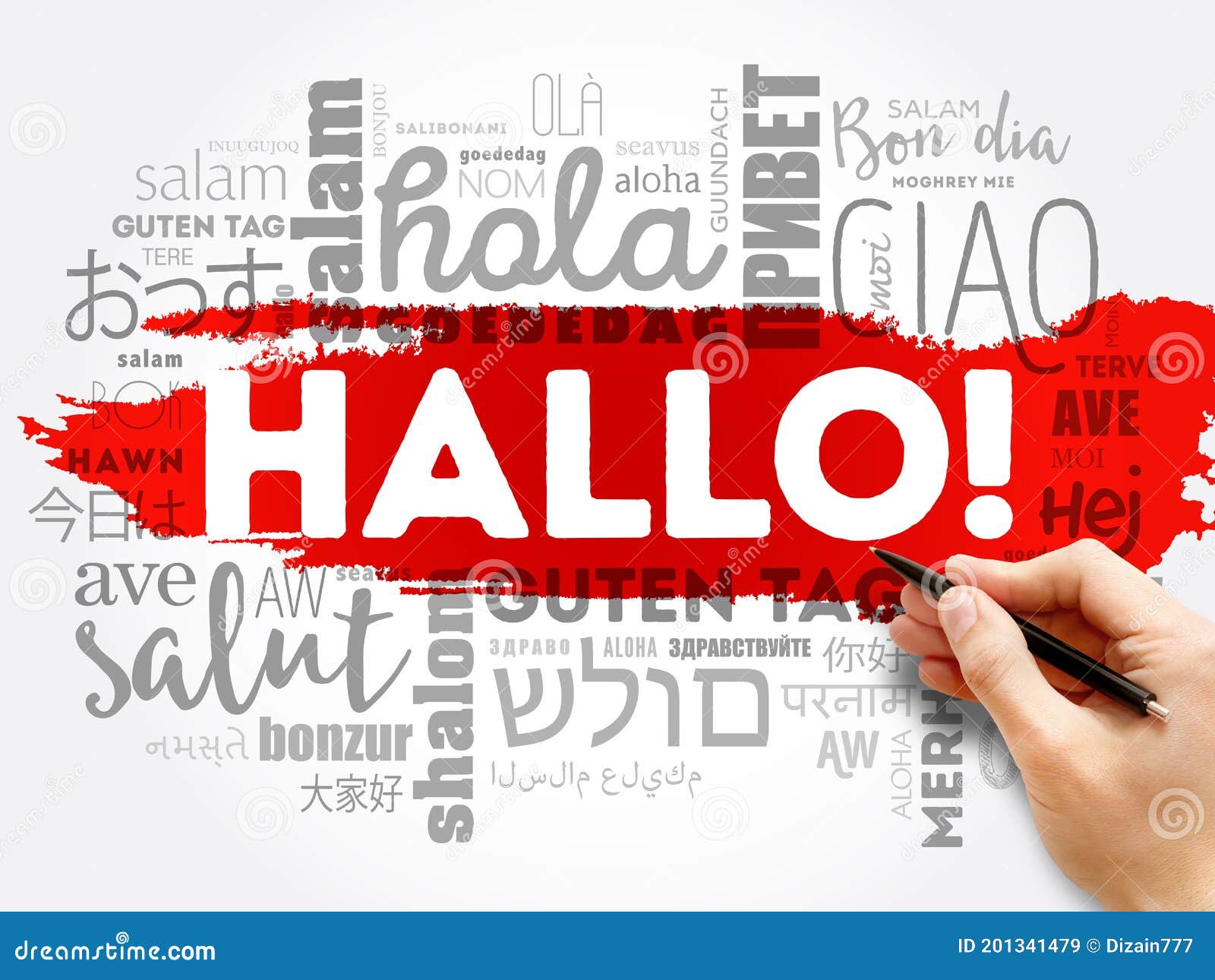 Hallo (Hello Greeting in German) Word Cloud Stock Image - Image of ...