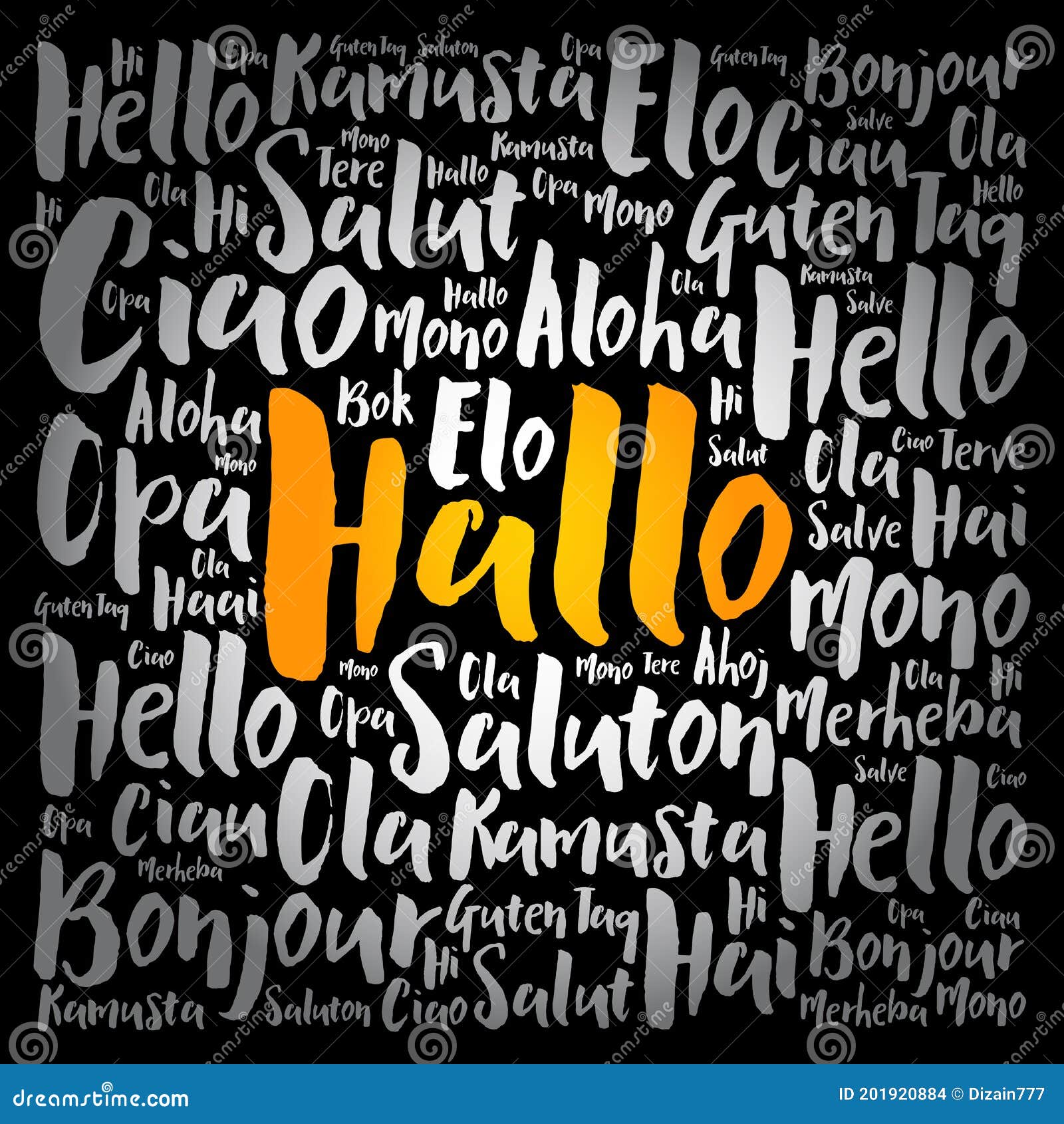 Hallo (Hello Greeting in German) Word Cloud Stock Illustration ...