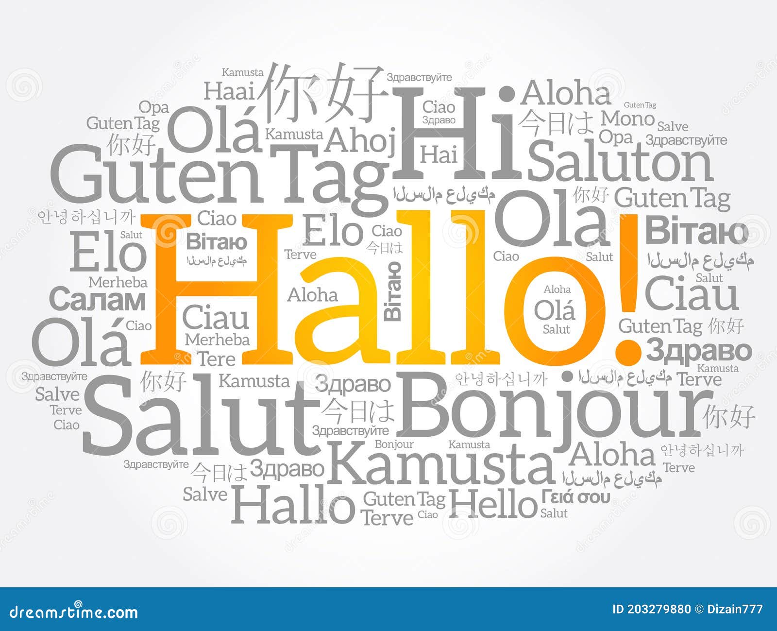 Hallo (Hello Greeting in German) Word Cloud Stock Illustration ...