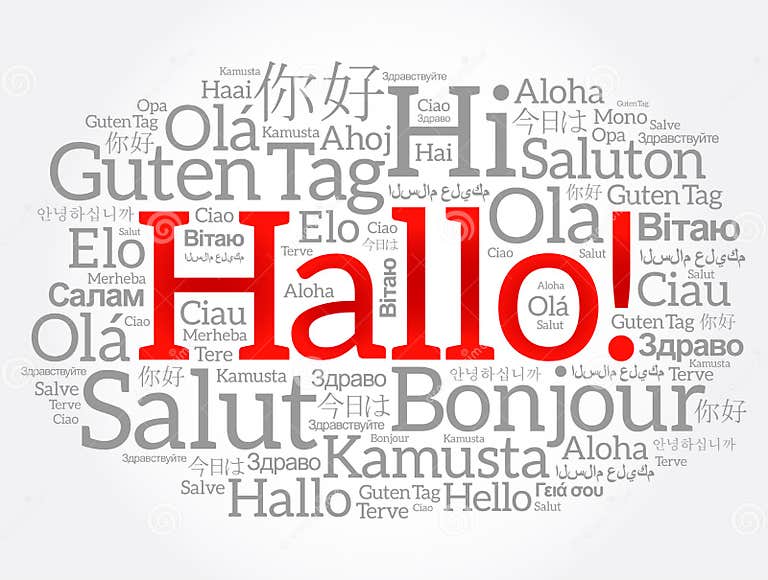 Hallo (Hello Greeting in German) Word Cloud in Different Languages of ...