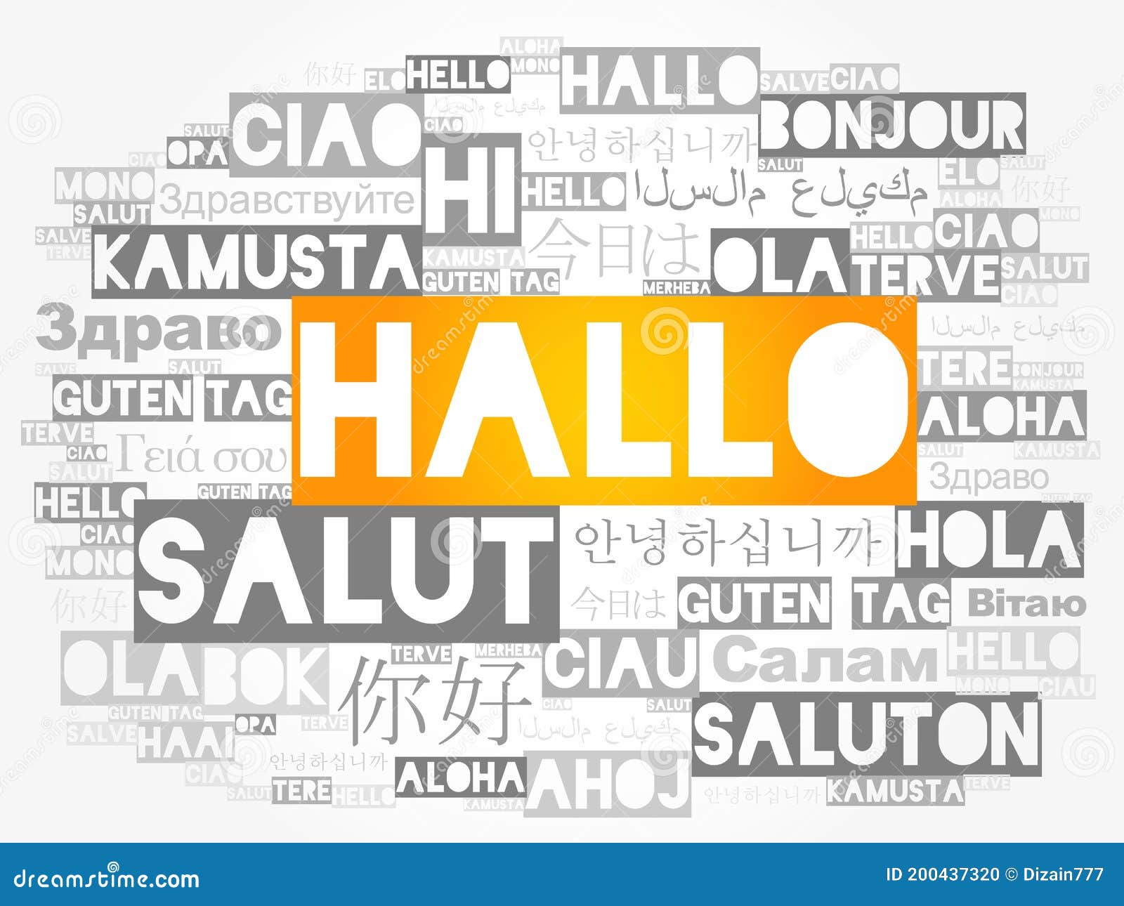 Hallo (Hello Greeting in German) Word Cloud Stock Illustration ...