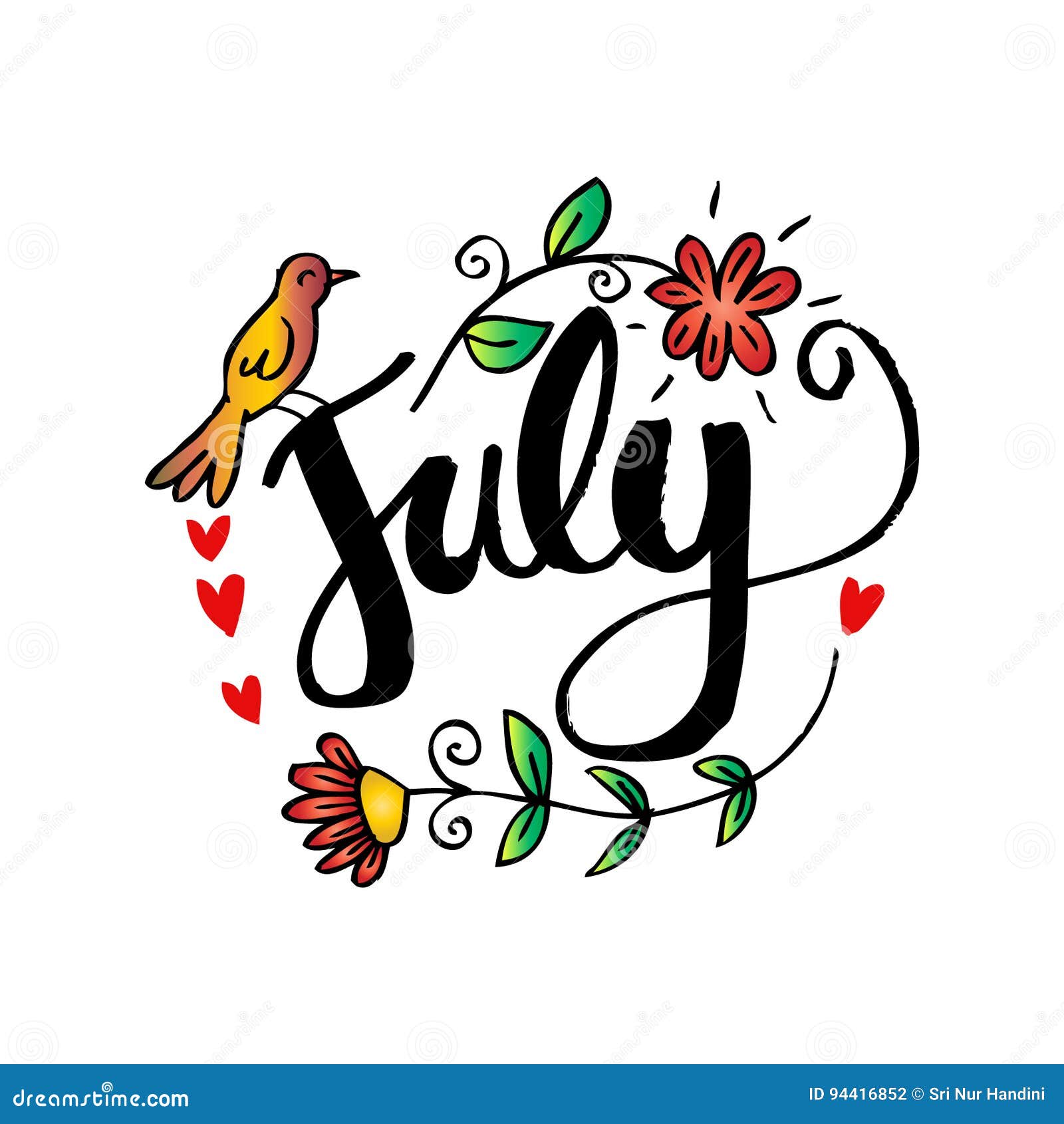 Hallo Juli-Handbeschriftungs-Phrase Vektor Abbildung - Illustration von ...