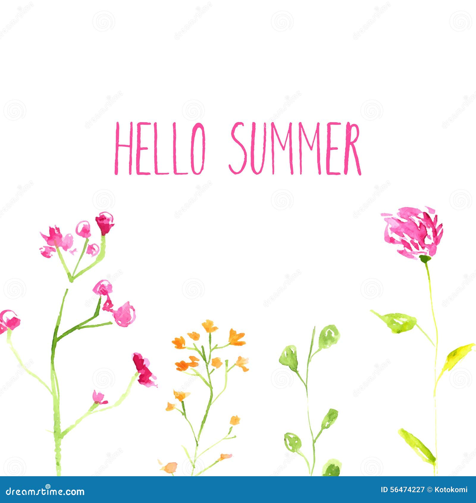 Hallo Sommertext Mit Handgemaltem Aquarell Vektor Abbildung ...