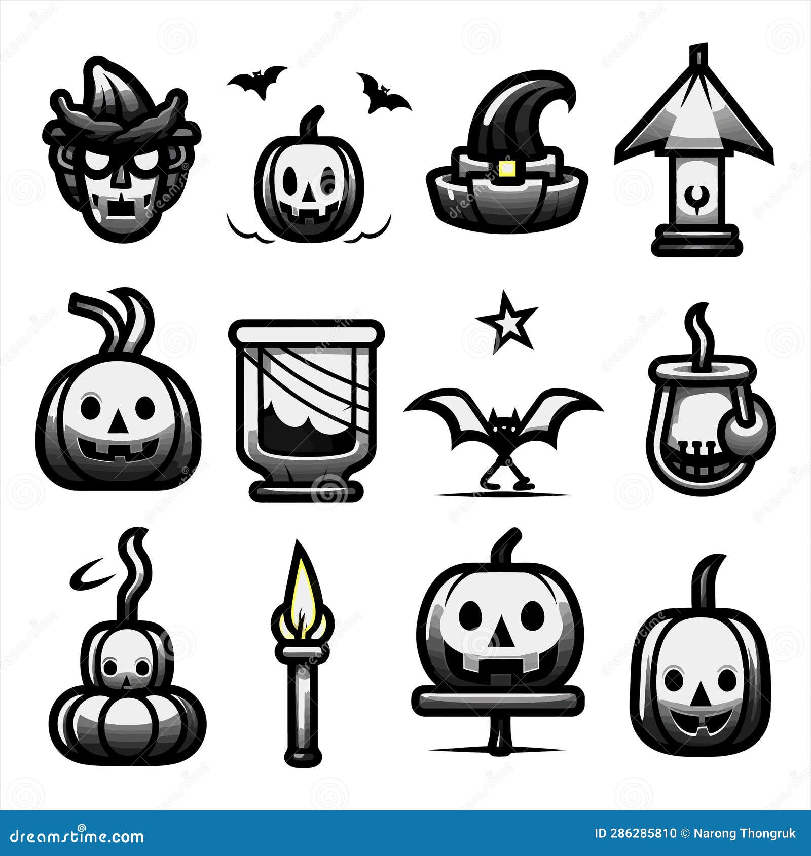 Hallo Ween Icons Set, Set of Hallo Ween Bundle, Elements, White ...