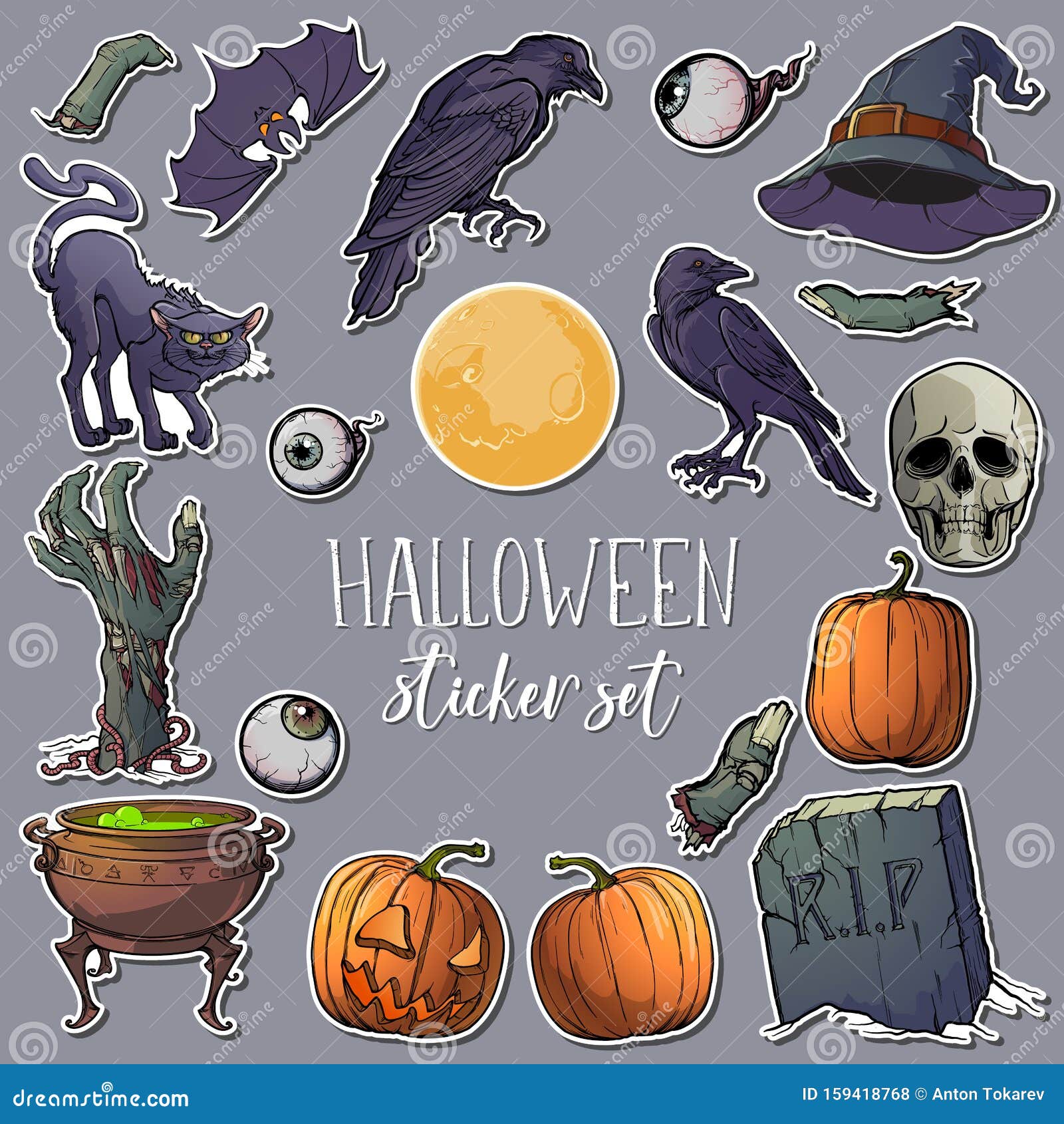 Hallooween Spooky Sticker Set. 21 Original Elements Isolated on White ...