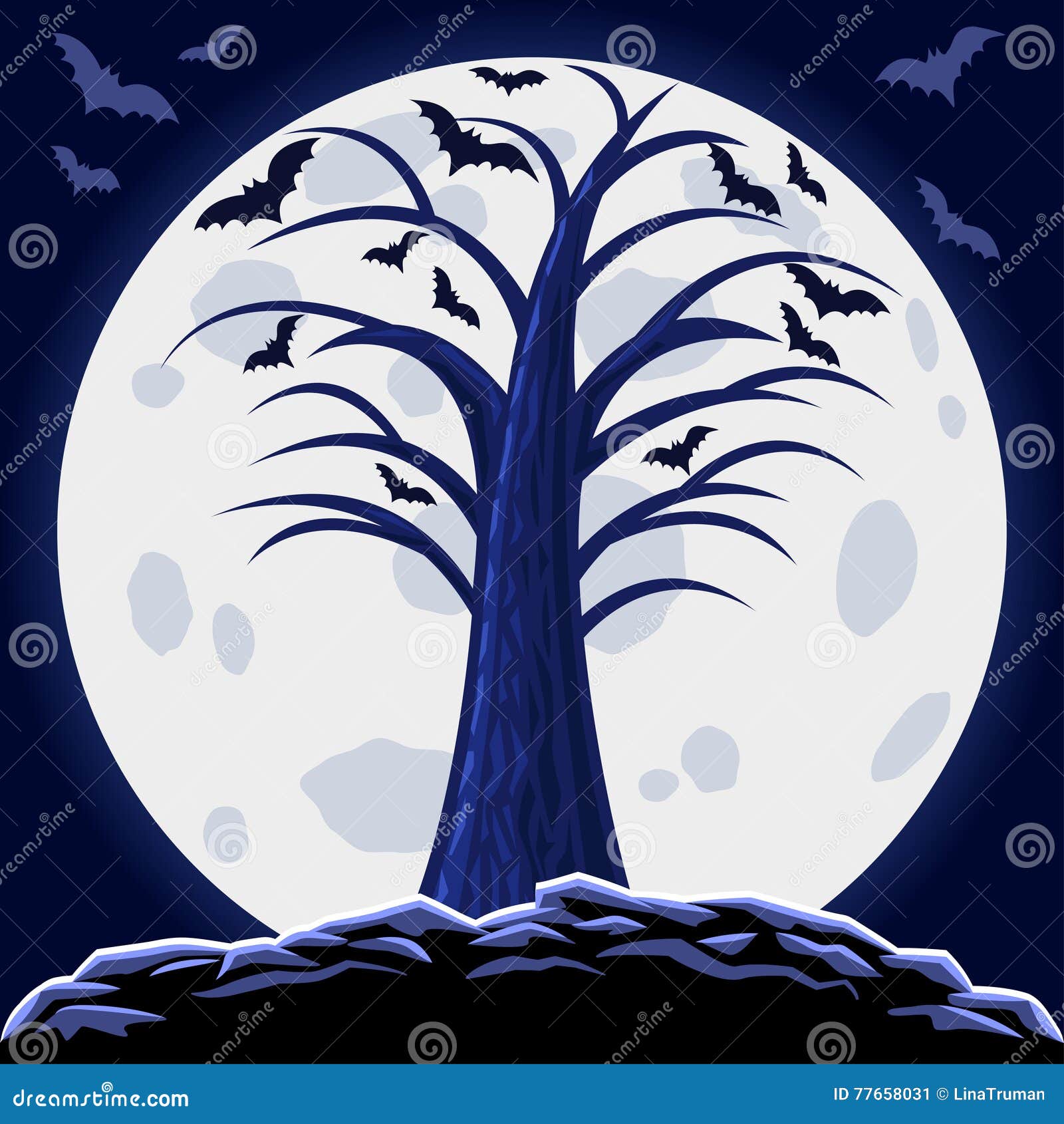 Halloween Abstract Background with Moon and Scary Tree. Stock Vector ...