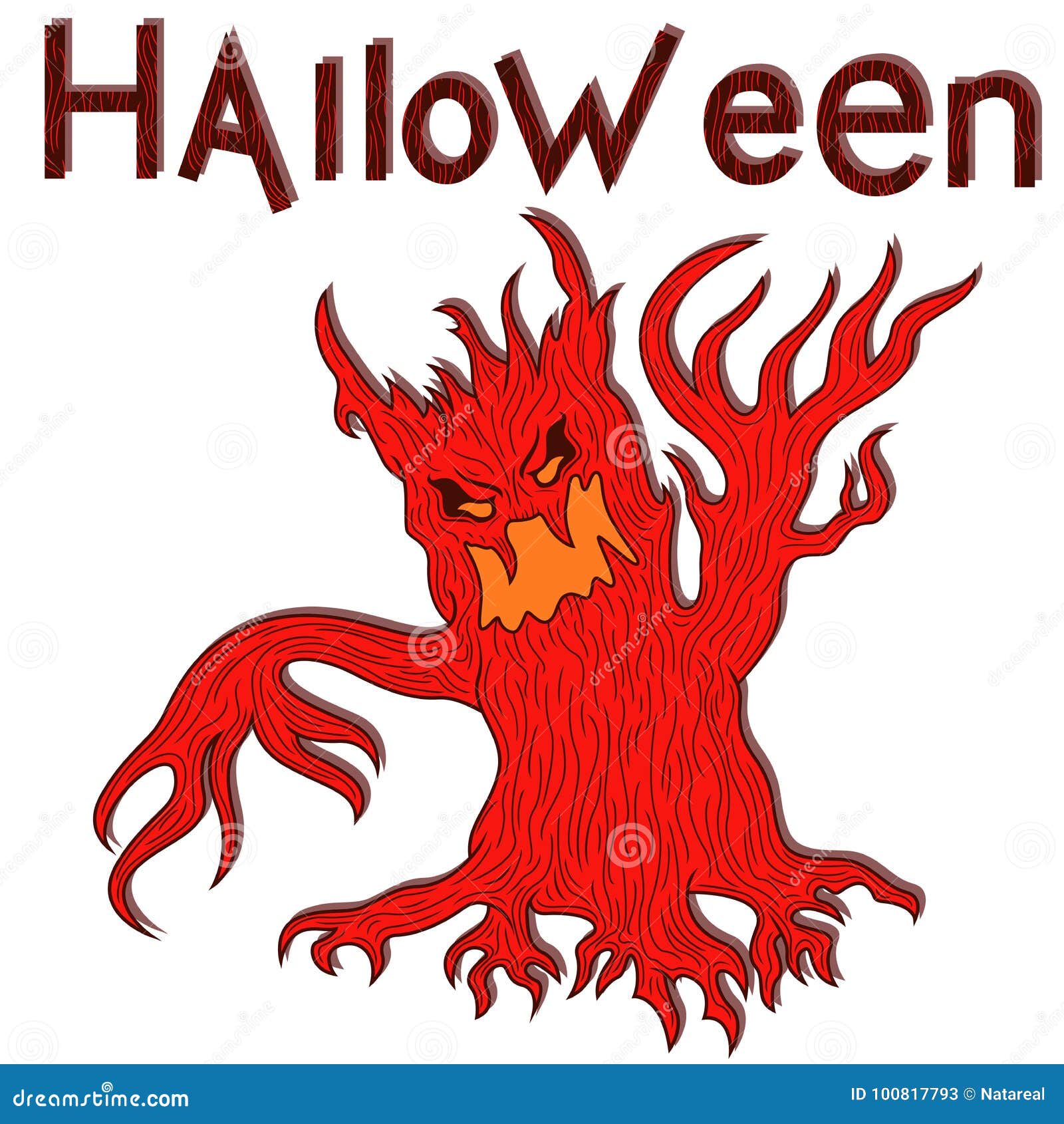 Halloween Aggressive Evil Tree Stock Vector - Illustration of creepy ...