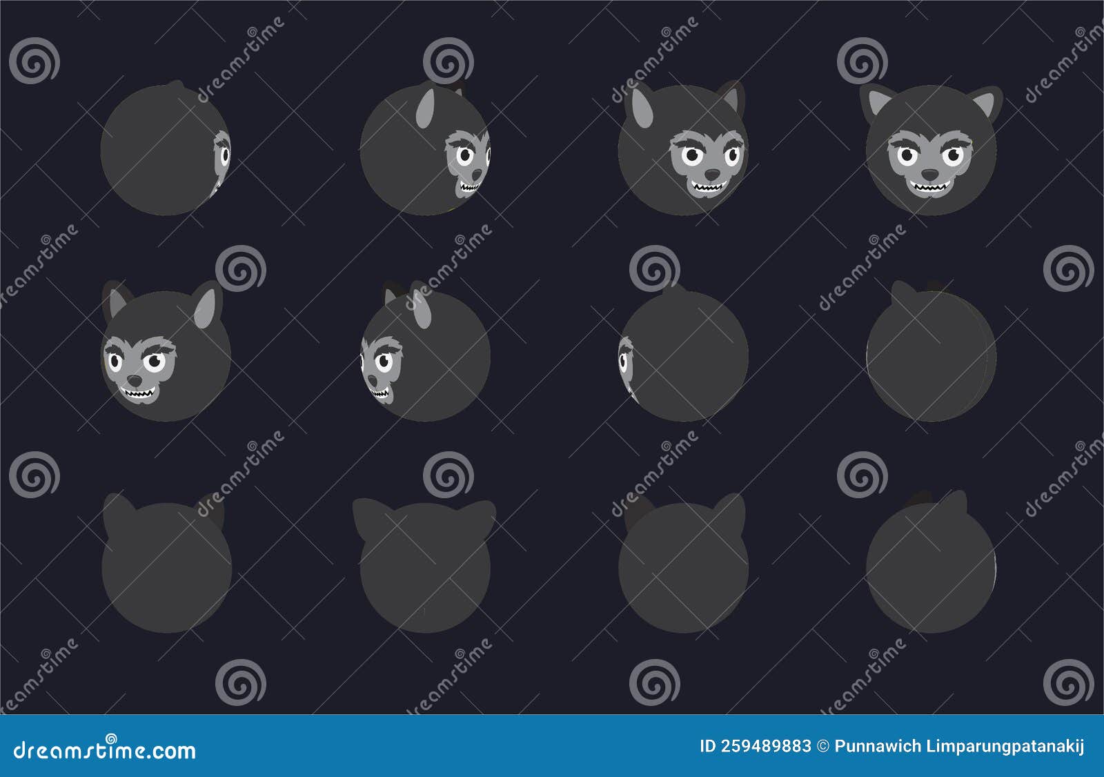 Halloween Ball Head Animation Sequence Werewolf Cartoon Vector Stock ...