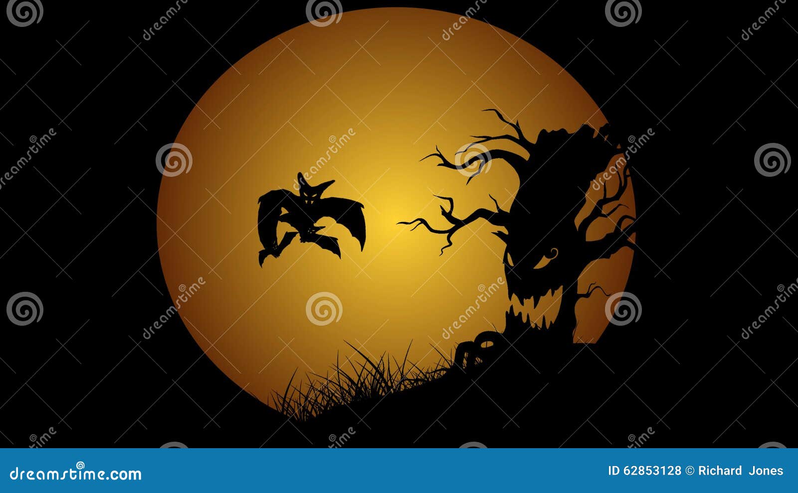 Halloween Animation Moon Evil Spooky Scary Horror Tree Bats Stock ...
