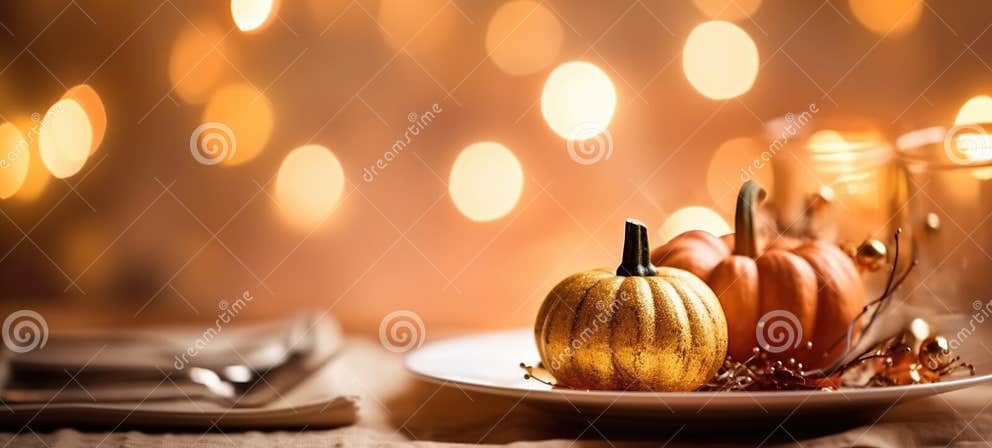 Halloween, Autumn Fall Pumpkin Table Settings, Ai Stock Illustration ...