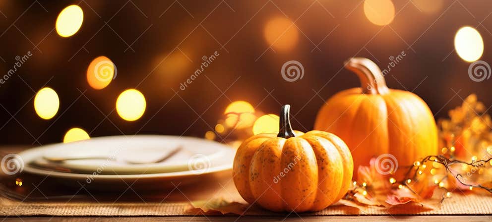 Halloween, Autumn Fall Pumpkin Table Settings, Ai Stock Illustration ...