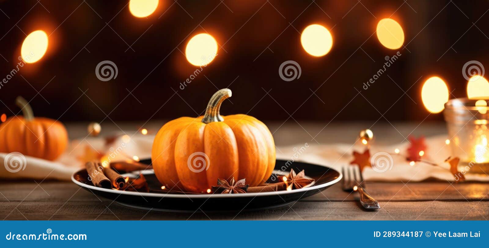 Halloween, Autumn Fall Pumpkin Table Settings, Ai Stock Illustration ...