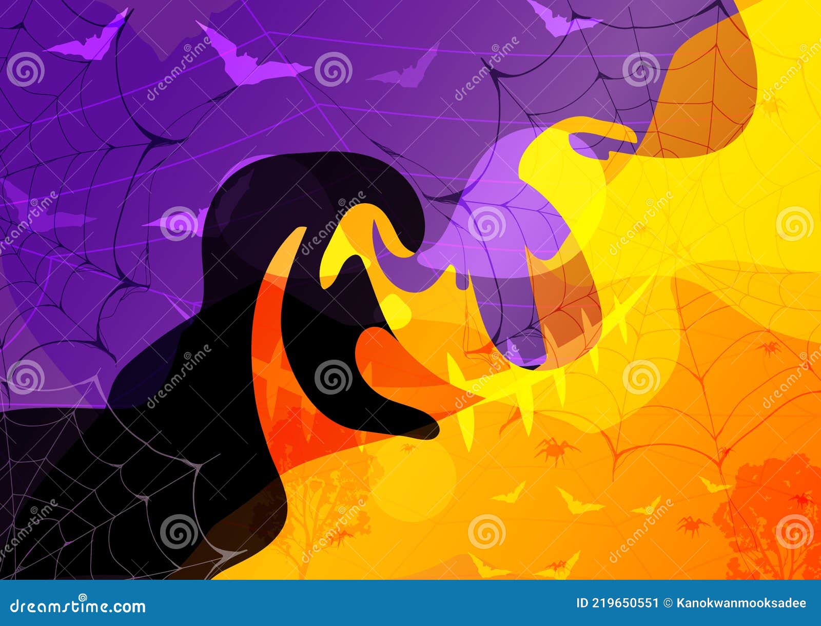 Halloween Background. Abstract Art Silhouette of Bats, Spider, Spider ...