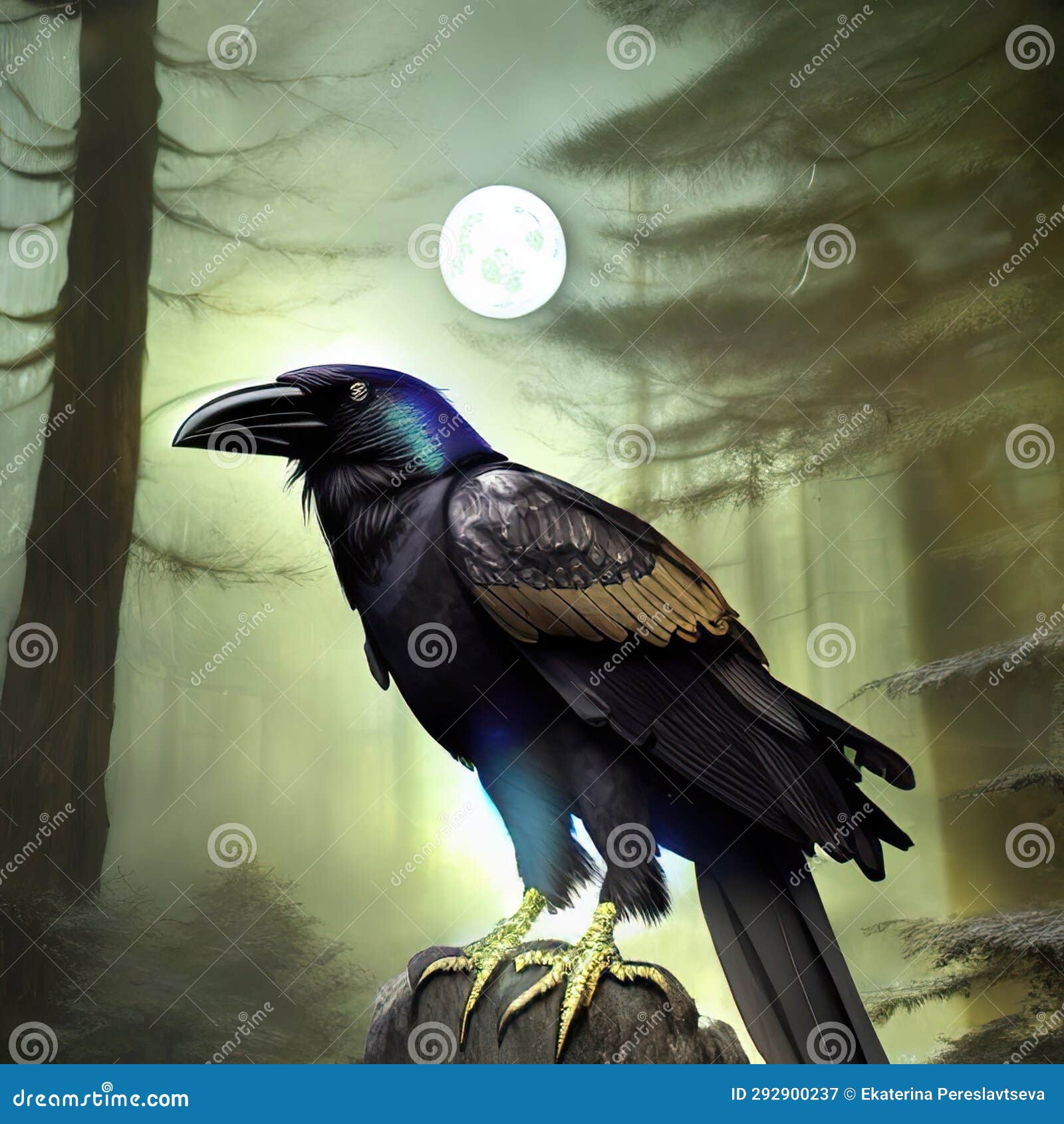 Halloween Background. Black Raven Spooky Cloudy Sky with Moon and Trees ...