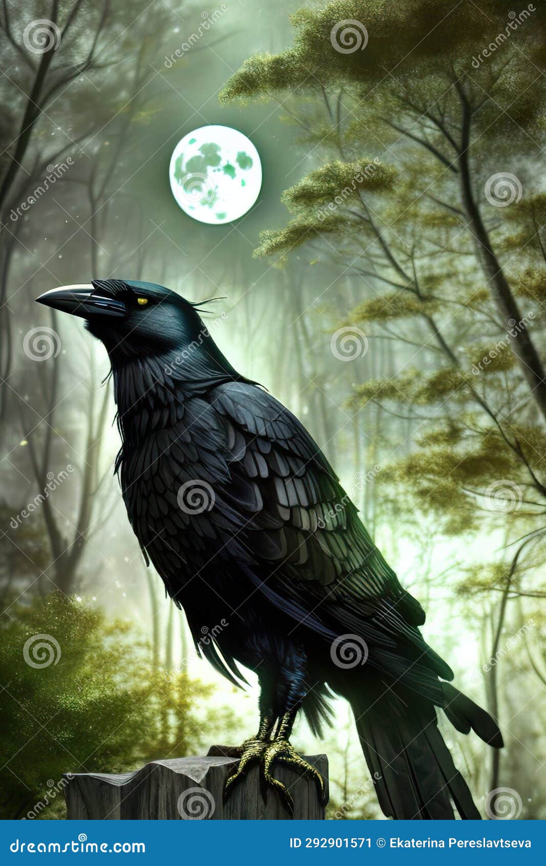 Halloween Background. Black Raven Spooky Cloudy Sky with Moon and Trees ...