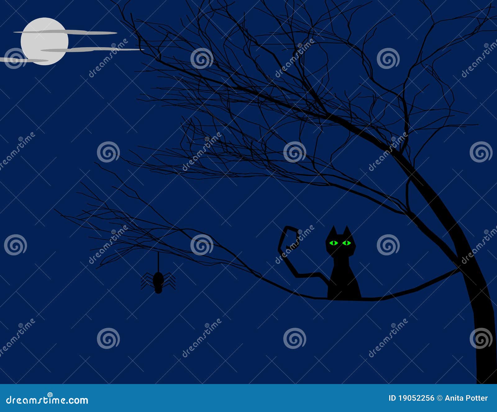 Halloween Background of a Cat in a Tree Stock Vector - Illustration of ...