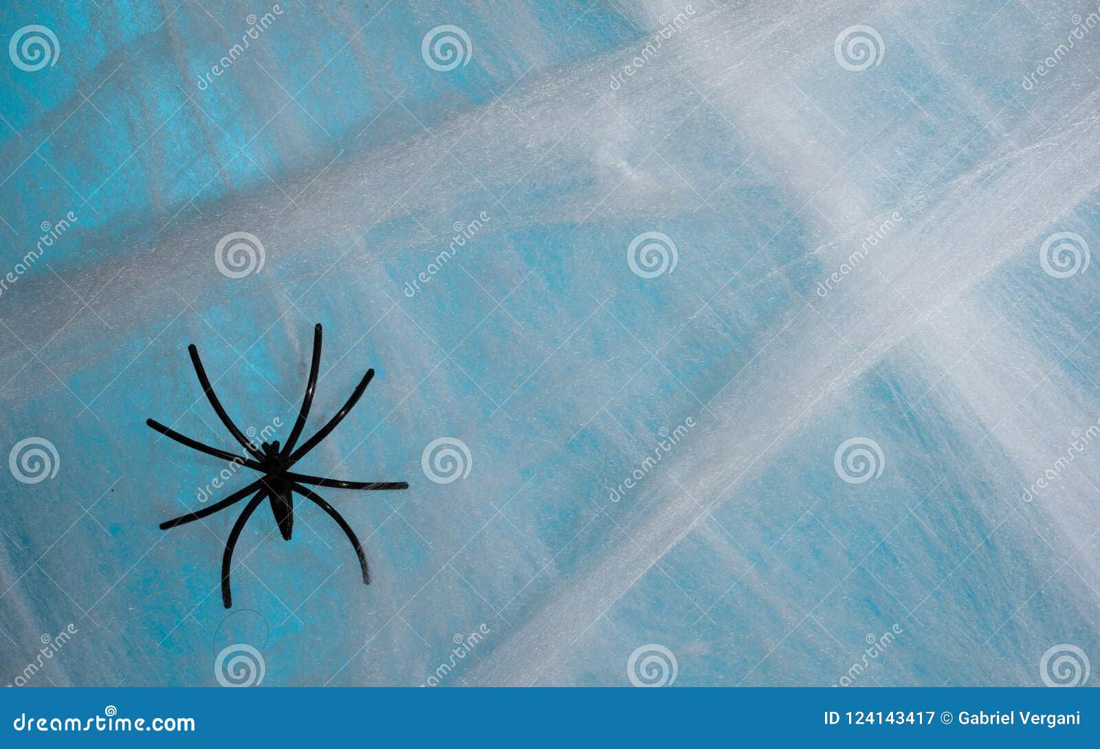 Halloween Background Concept. Black Spider on Cobweb and Blue Ba Stock ...