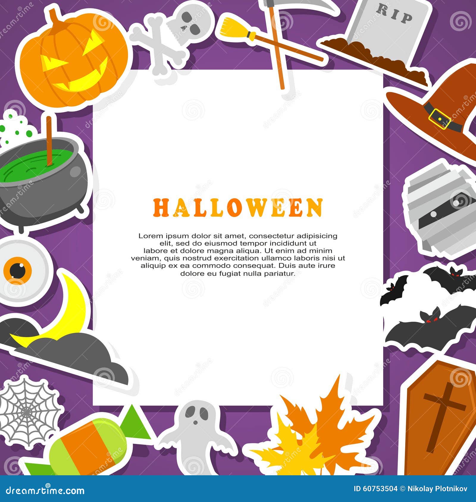 Halloween Background. Flat Icons with Frame. Stock Vector ...