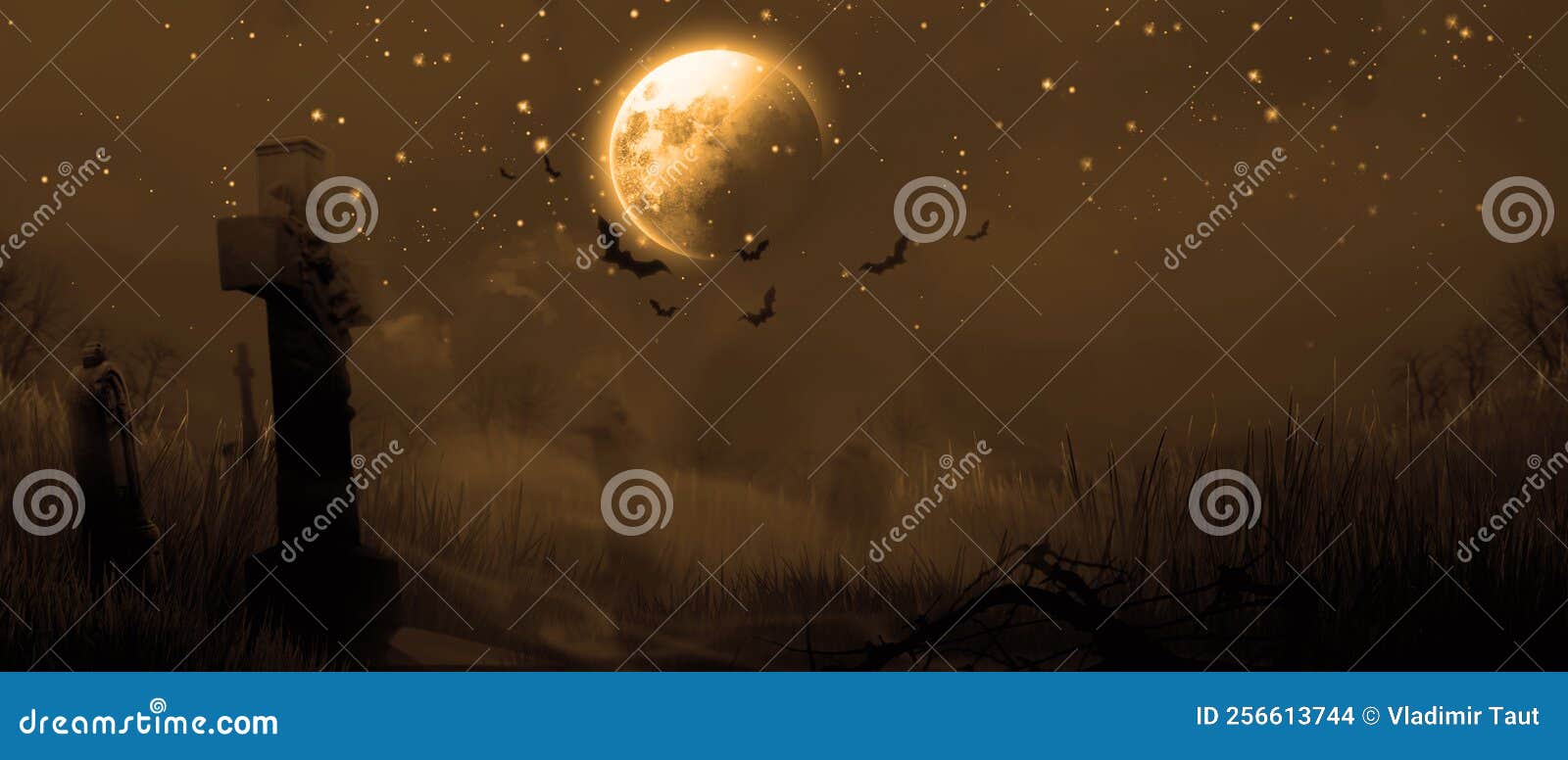 Horror Background with Full Moon in the Darkness Stock Illustration ...
