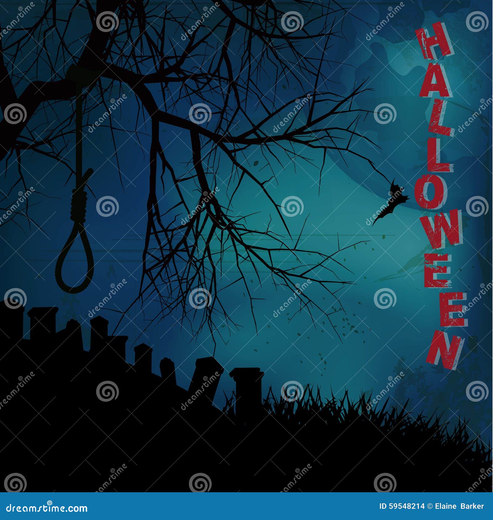 Halloween Background with Hangman Noose Text and Graveyard Stock ...