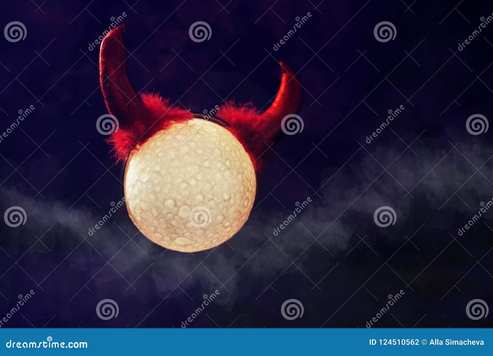 Halloween Background Moon Devil Horns on Dark Stock Photo - Image of ...