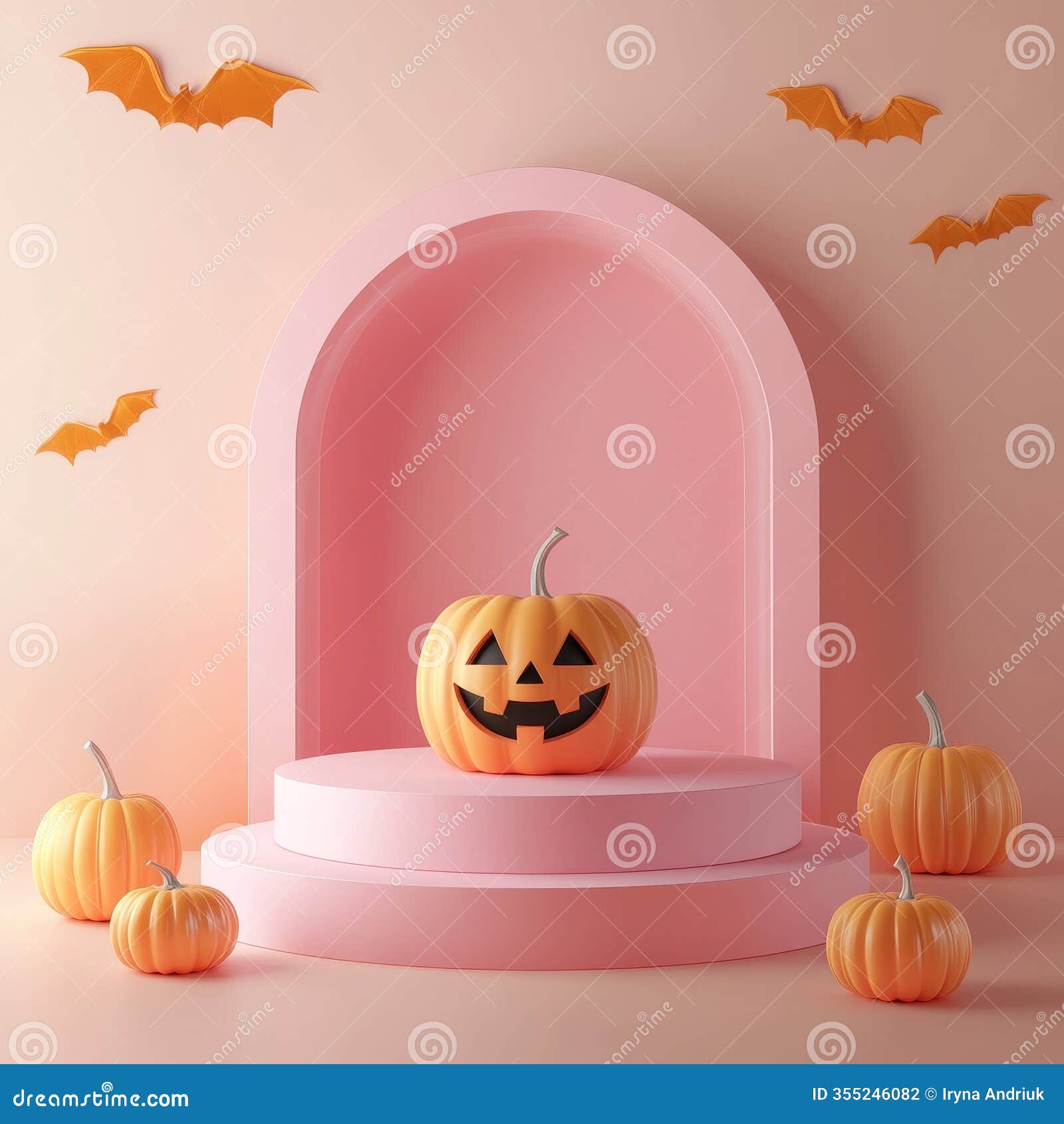 Halloween Background with Pumpkins, Arch and Bats. 3d Vector ...
