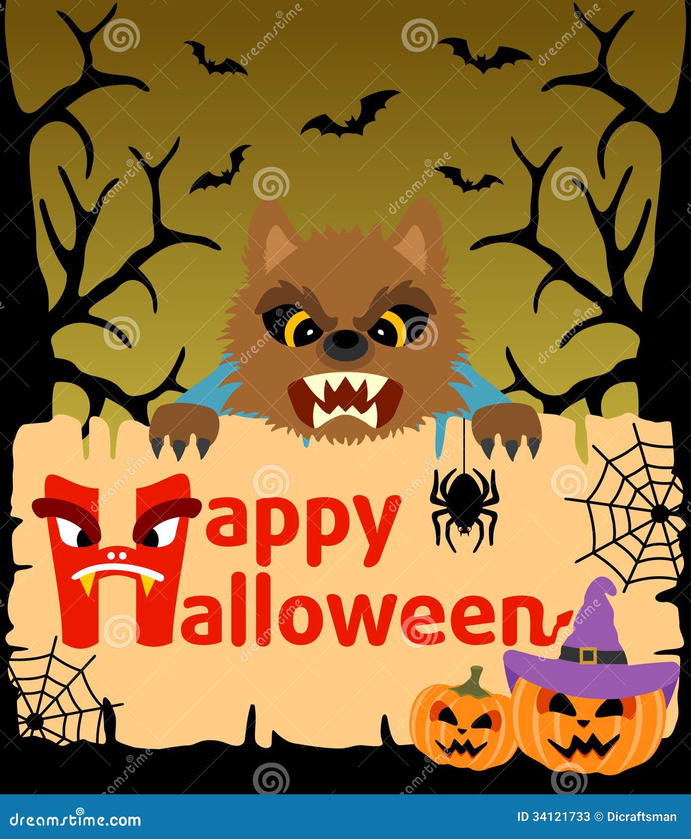 Halloween Background with Werewolf Vector Stock Vector - Illustration ...