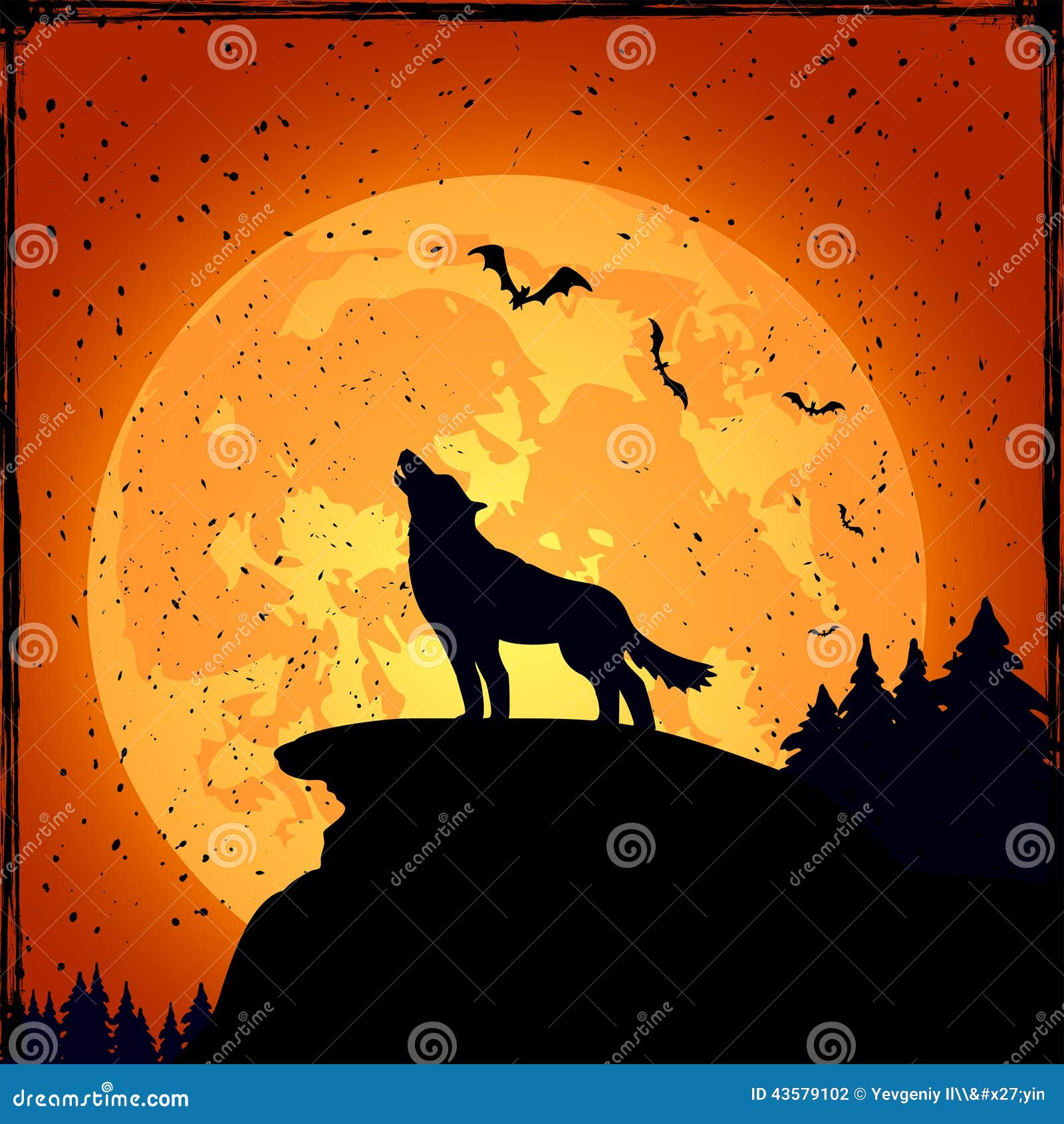 Halloween Background With Wolf Stock Vector - Image: 43579102