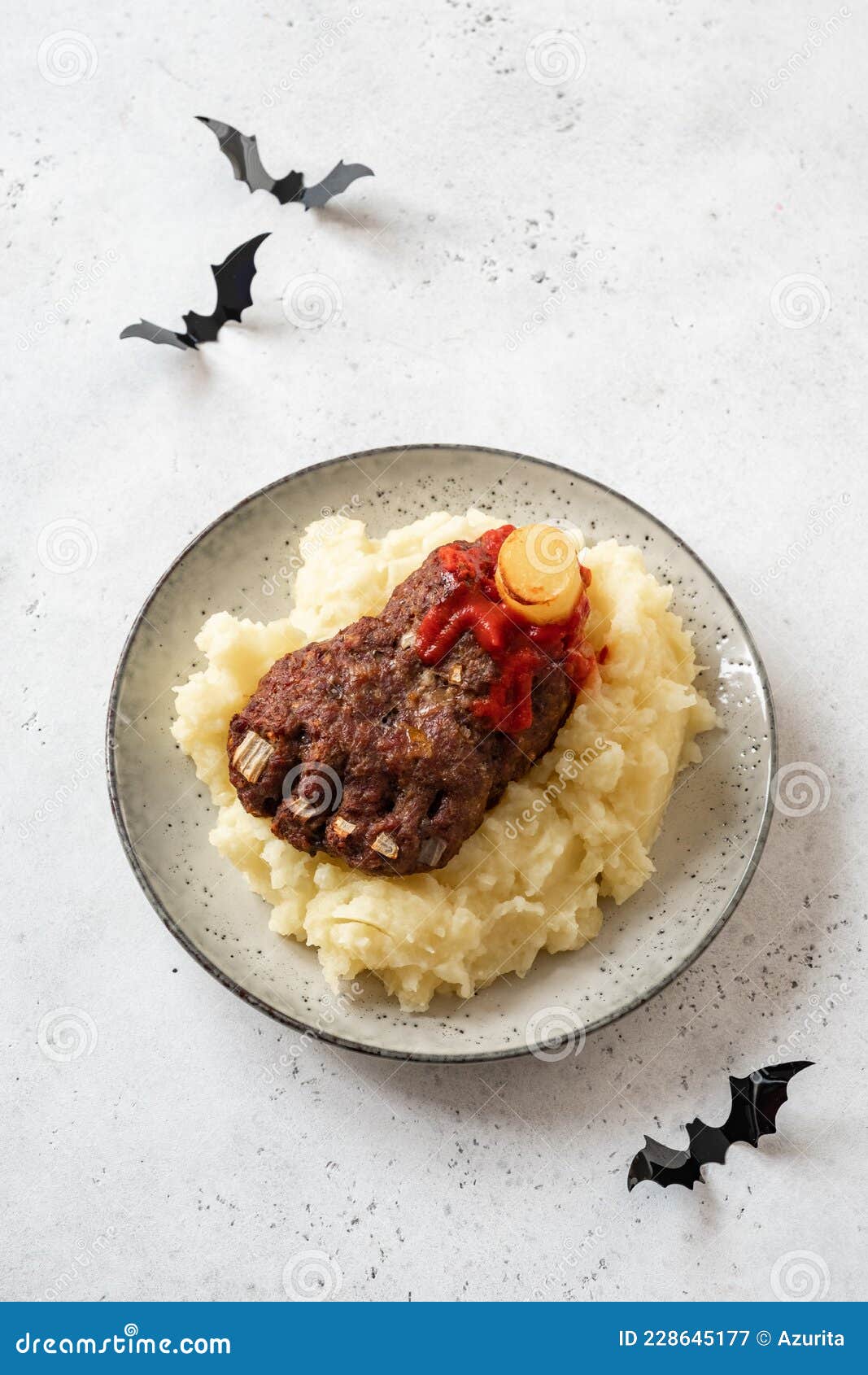 Halloween Baked Meatloaf with Mashed Potato Stock Image - Image of ...