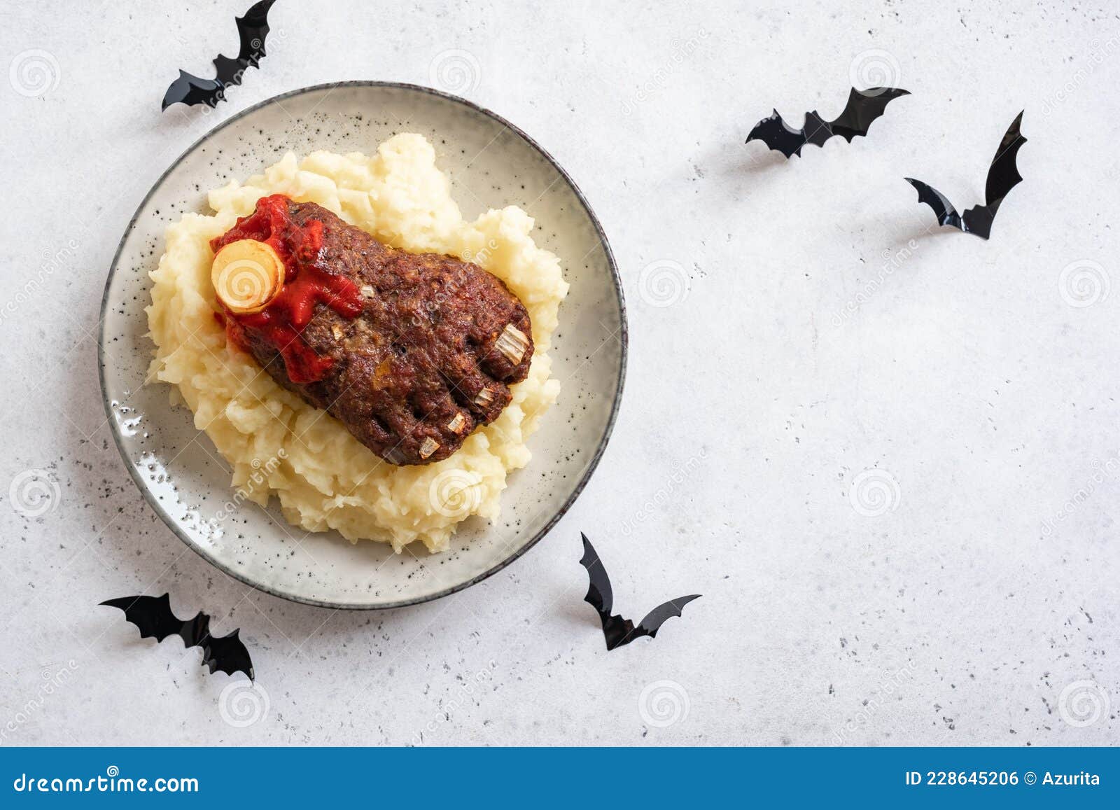 Halloween Baked Meatloaf with Mashed Potato Stock Photo - Image of ...