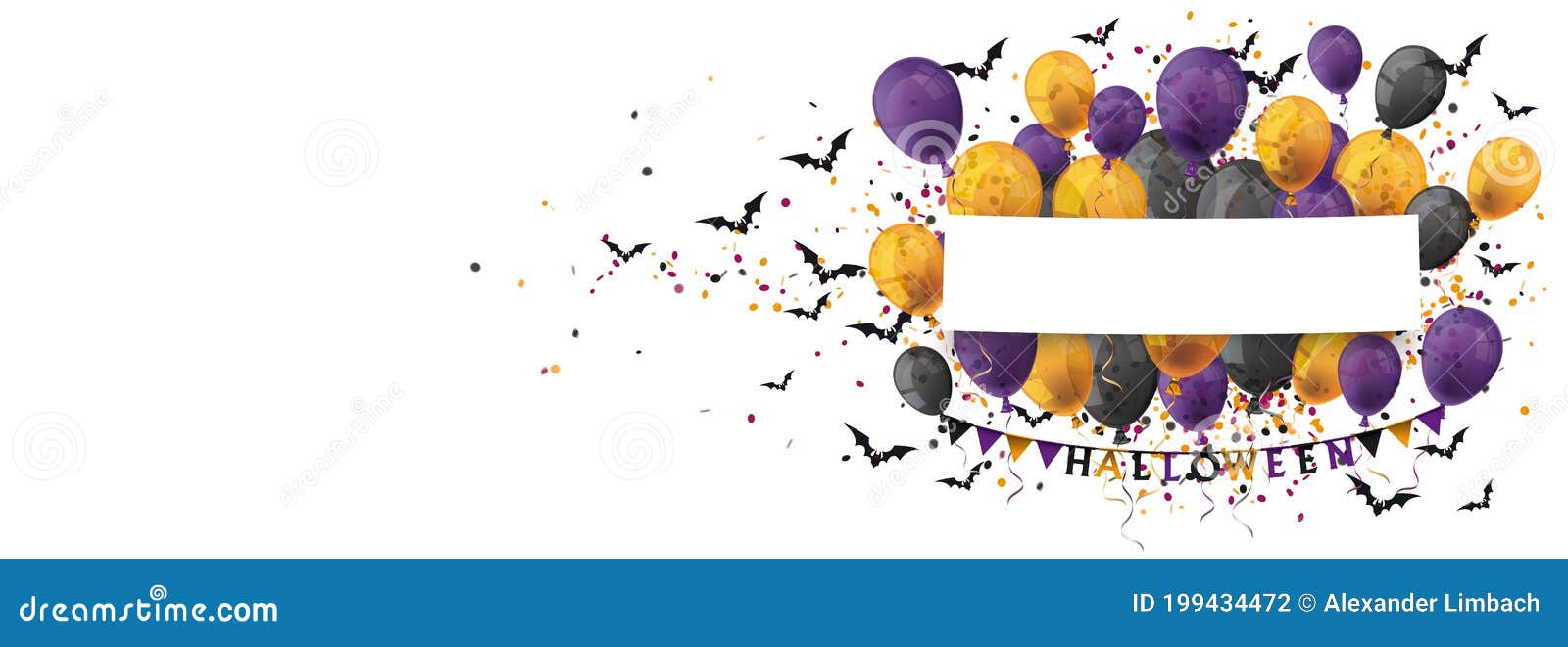 Halloween Balloons Paper Banner Bats Header Stock Vector - Illustration ...