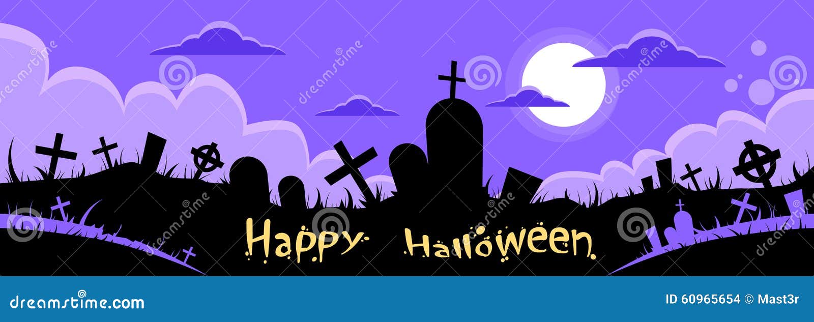 Halloween Banner Cemetery Graveyard Card Stock Vector - Illustration of ...