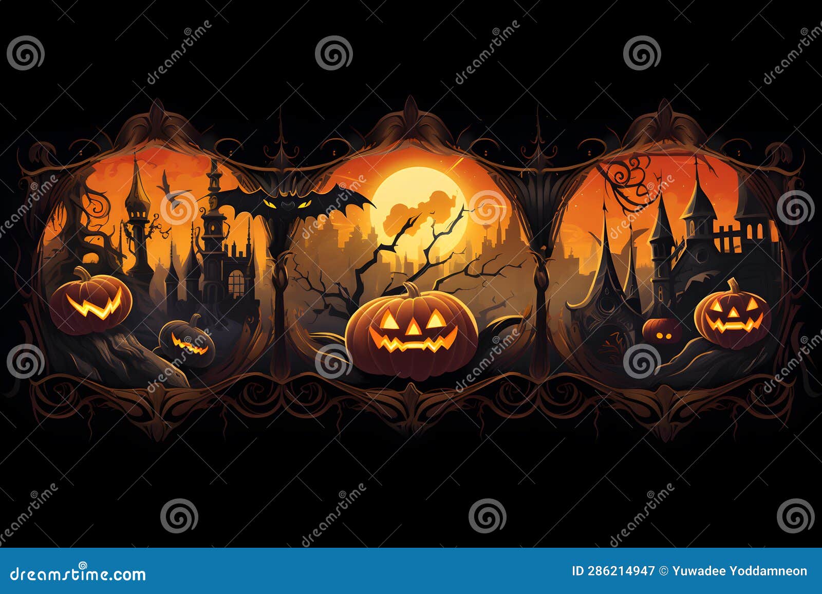 Halloween Banner with Evil Ghost Pumpkins, Generative AI Stock ...