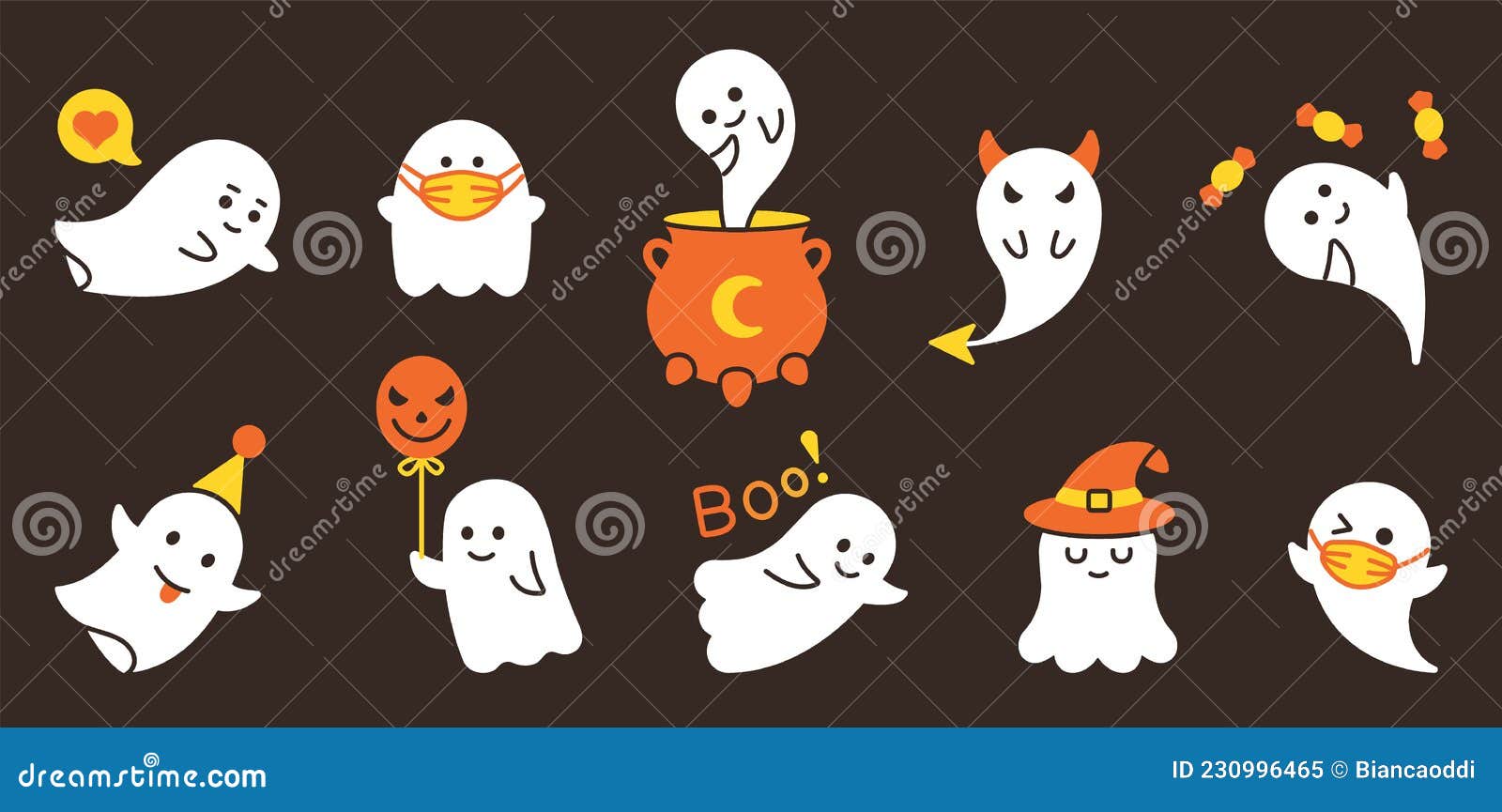 Halloween Banner Rwith Ghost. Vector Cute Ghost Clip Art Stock Vector ...