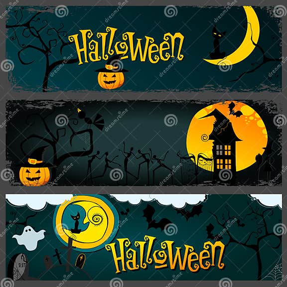 Halloween banner set stock vector. Illustration of haunted - 16294636