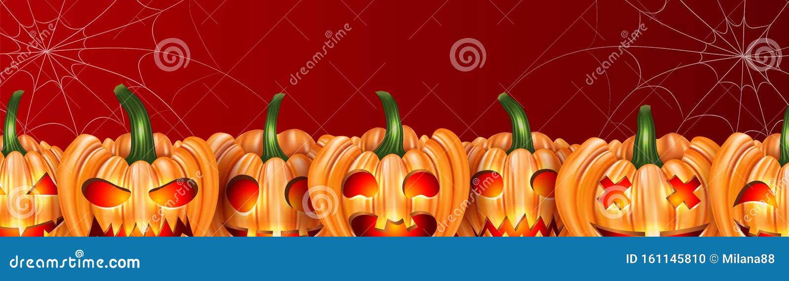Halloween Banner or Website Header Design with Orange Pumpkin Faces and ...