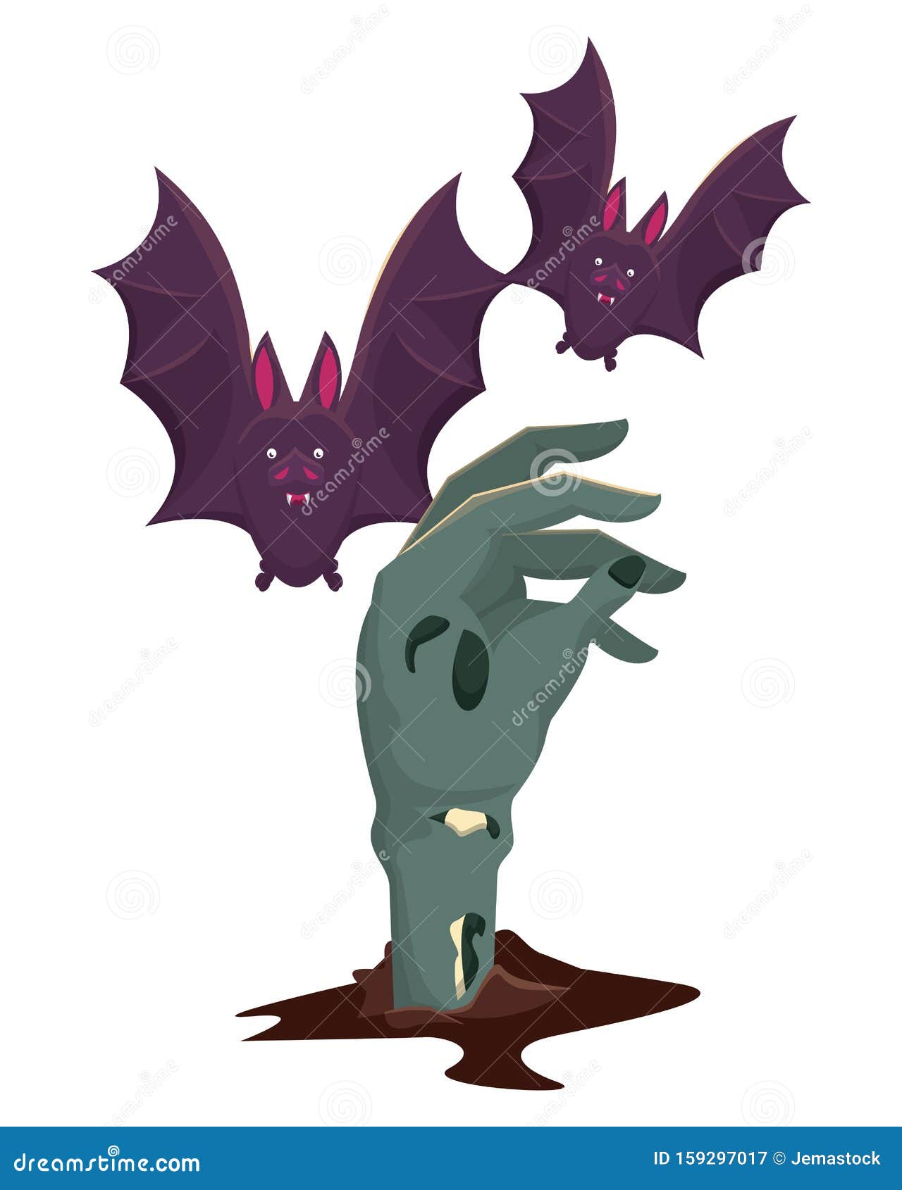 Halloween Bats Flying with Hand Zombie Stock Vector - Illustration of ...