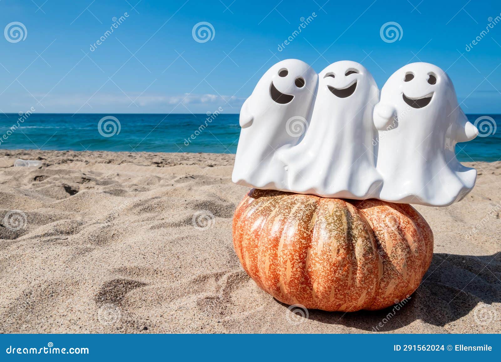 Halloween Beach Background with Pumpkins Stock Photo - Image of ...