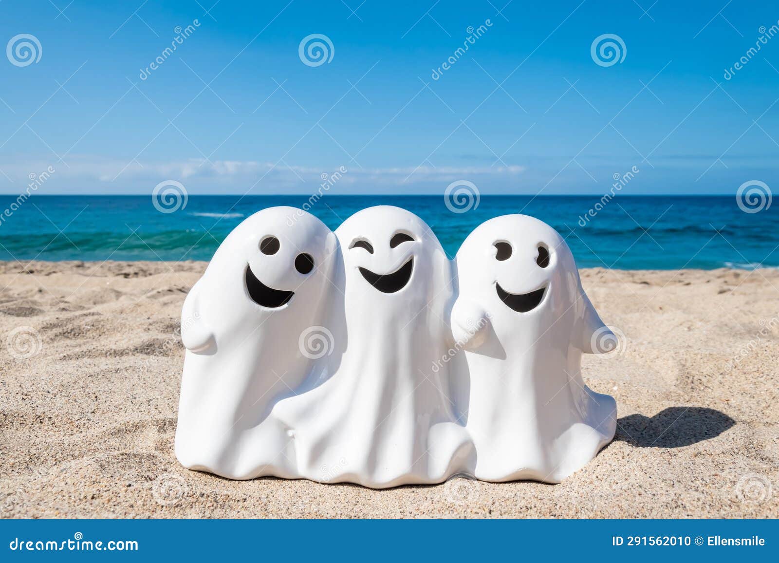 Two Smiling Ghosts With A Torch, Depicted In A Playful Watercolor Style ...