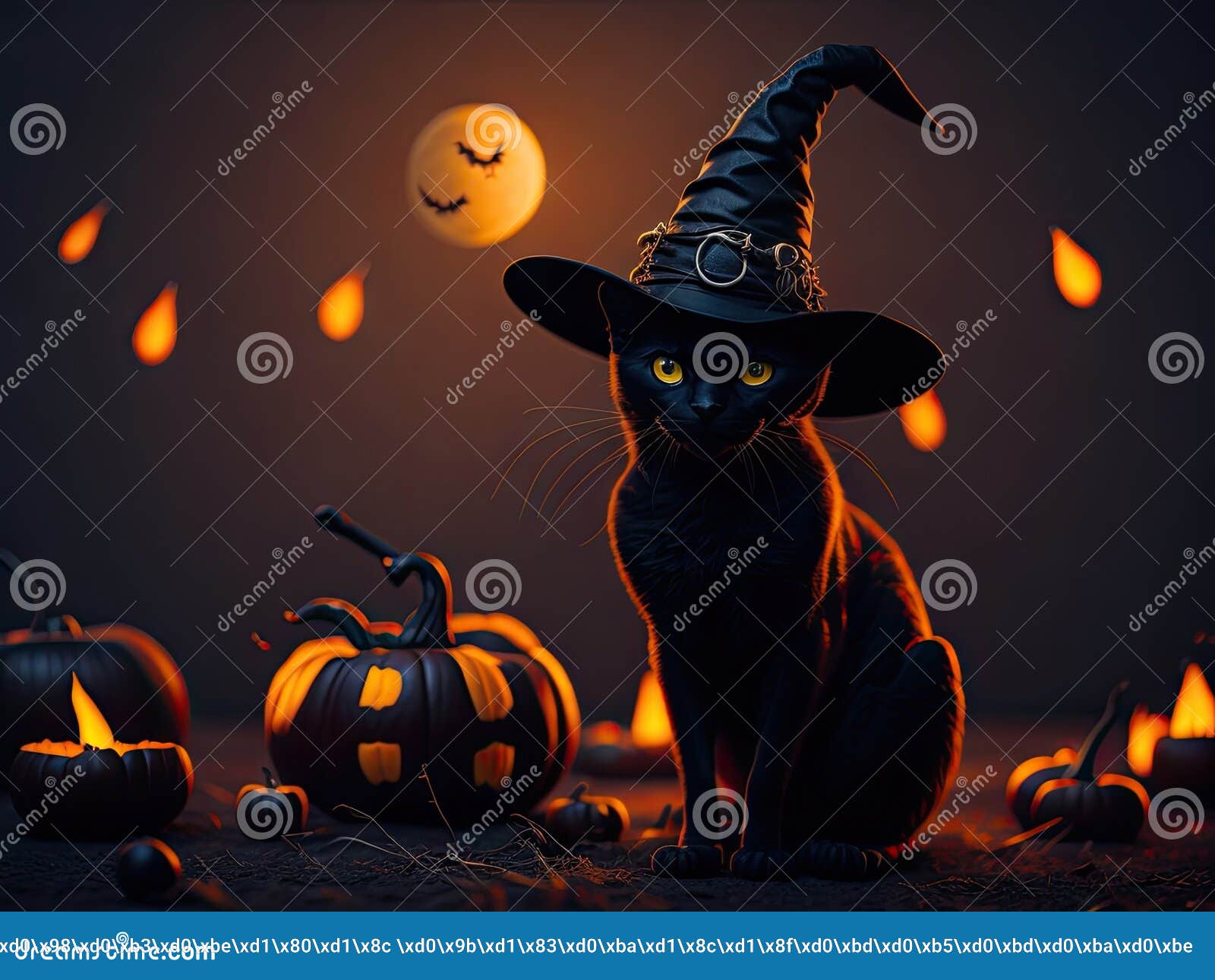 Halloween Black Cat with a Witch Hat. Ai Generative Stock Illustration ...