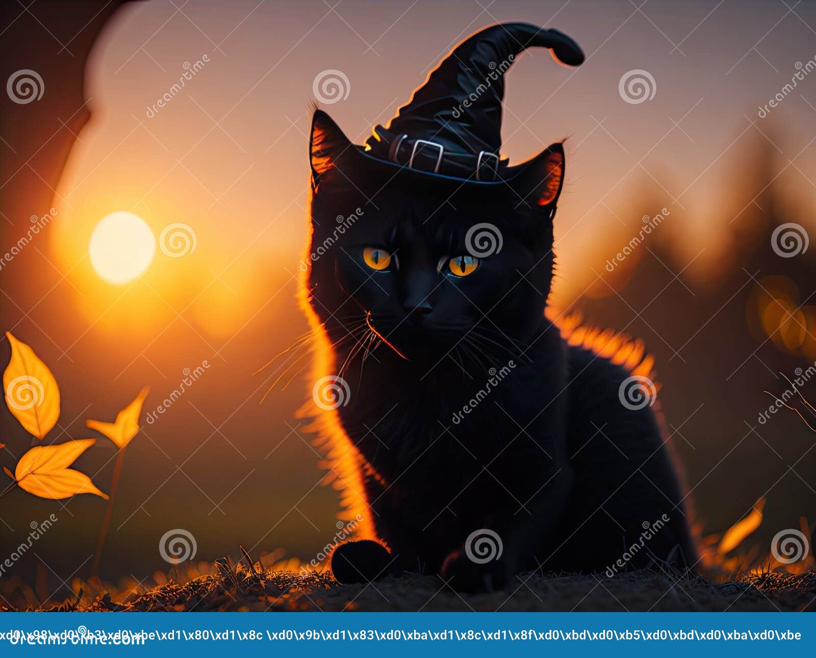 Halloween Black Cat with a Witch Hat. Ai Generative Stock Illustration ...