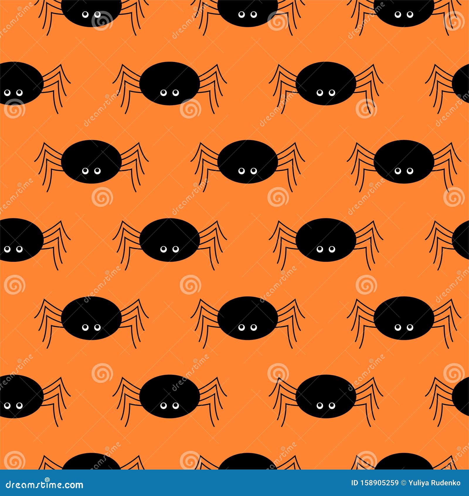 Halloween Black Spider Pattern Orange Background, Seamless Texture, for ...