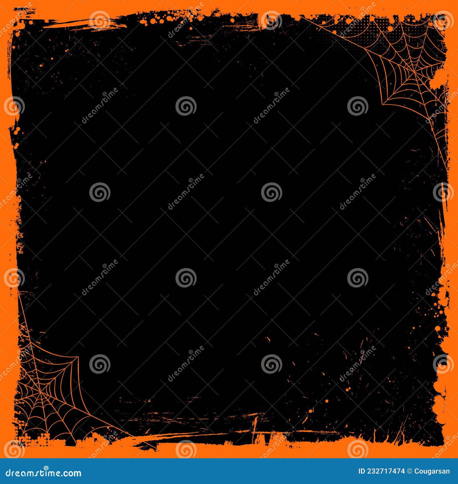 Halloween Blank Square Black Background with Orange Grunge Border ...
