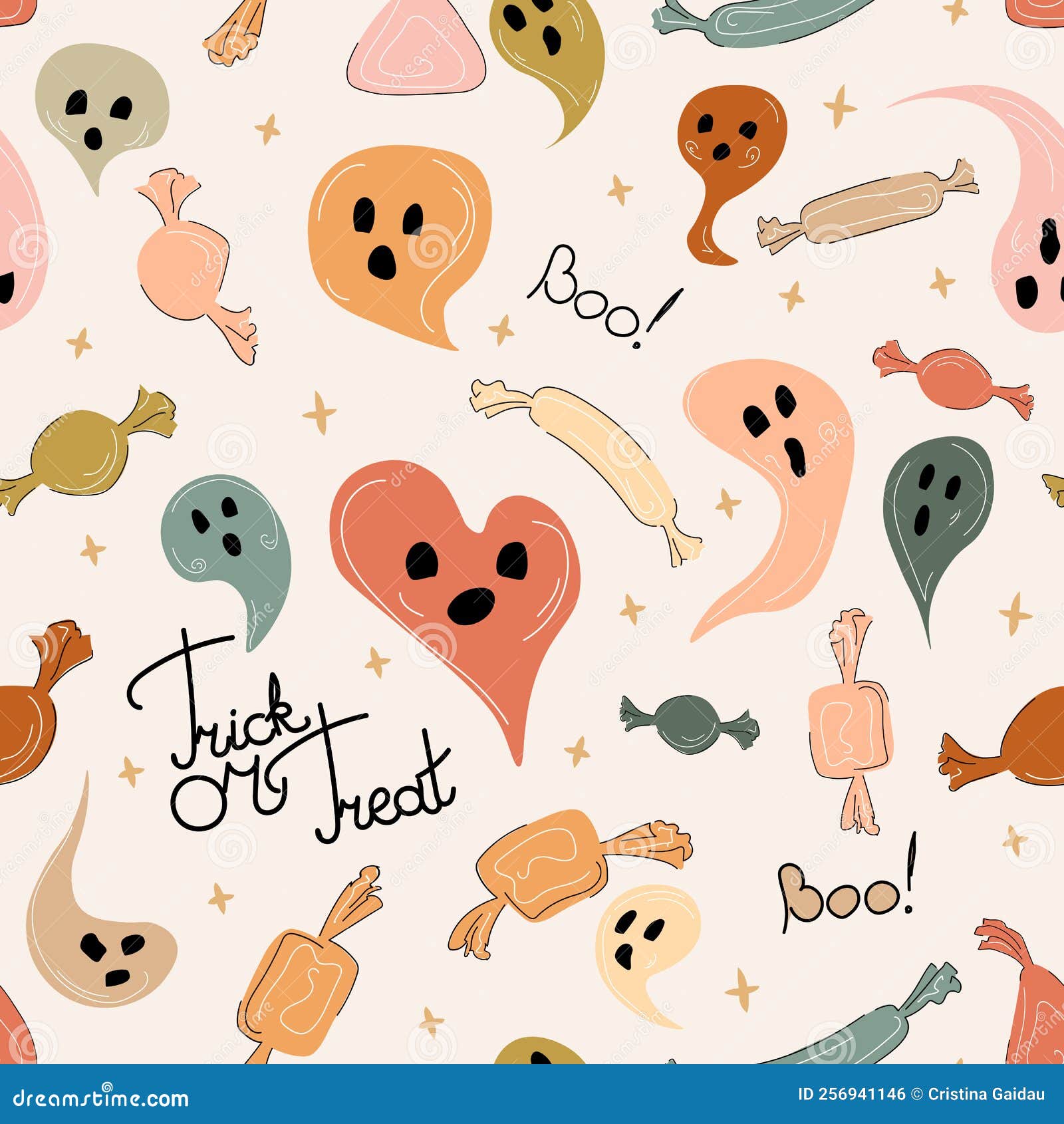 Halloween Boho Seamless Pattern Vector Illustration with Ghosts and ...