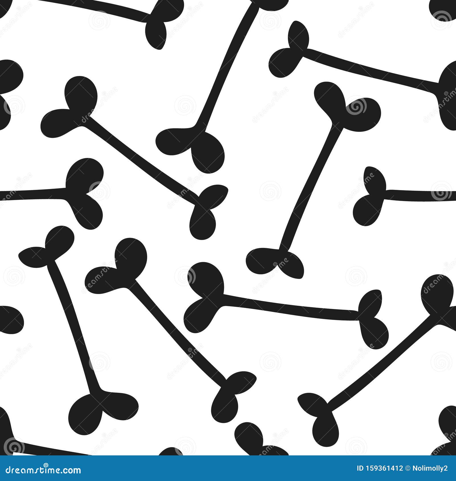 Halloween Bone, Classic Colors Black, Seamless Pattern, Vector Stock ...