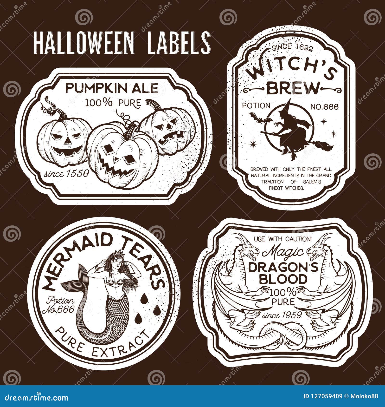 Halloween Bottle Labels Potion Labels. Vector Illustration. Stock ... Halloween Bottle Labels Potion Labels. Vector Illustration. Stock ...